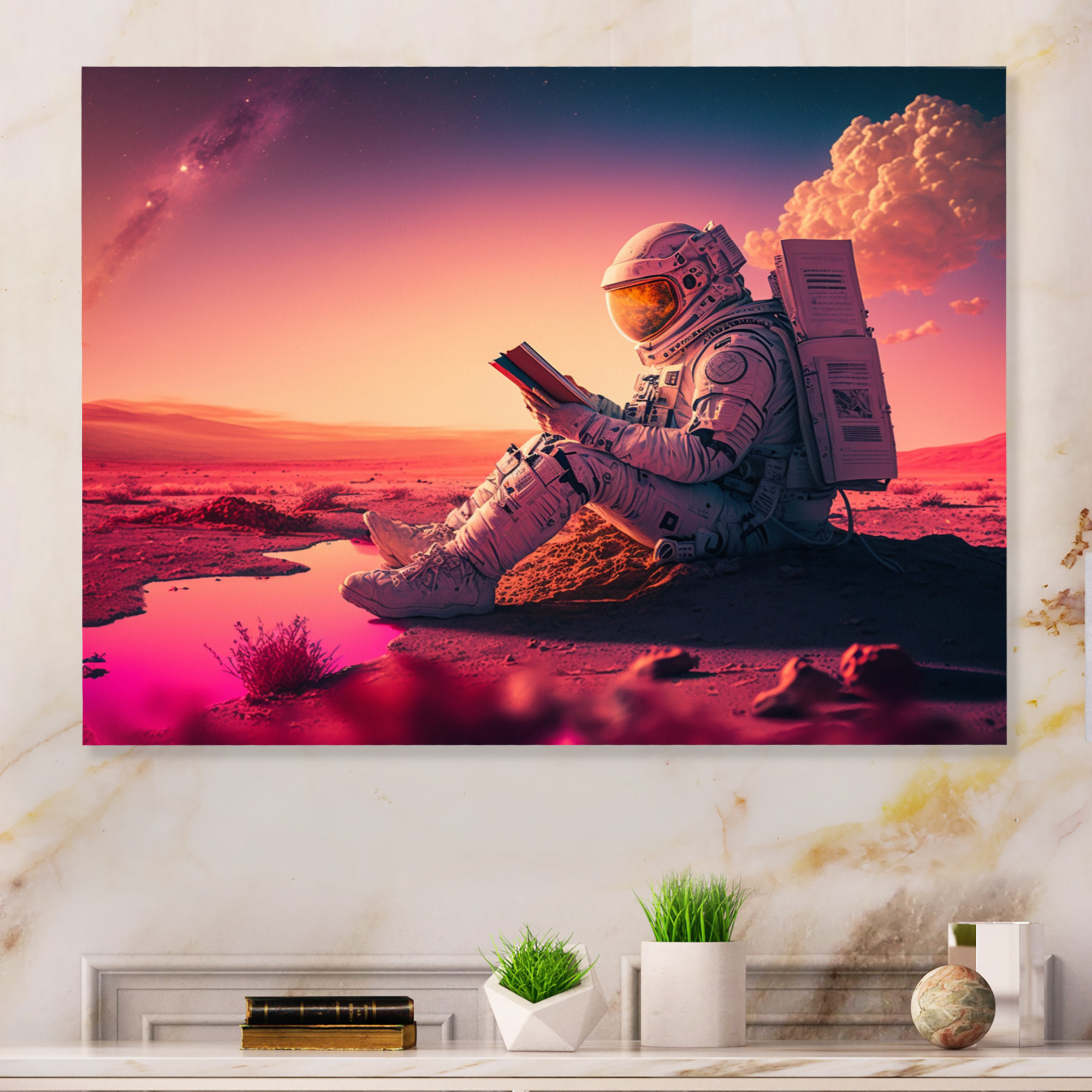 Latitude Run® Astronaut's Cosmic Reading I - Space Metal Wall Decor ...