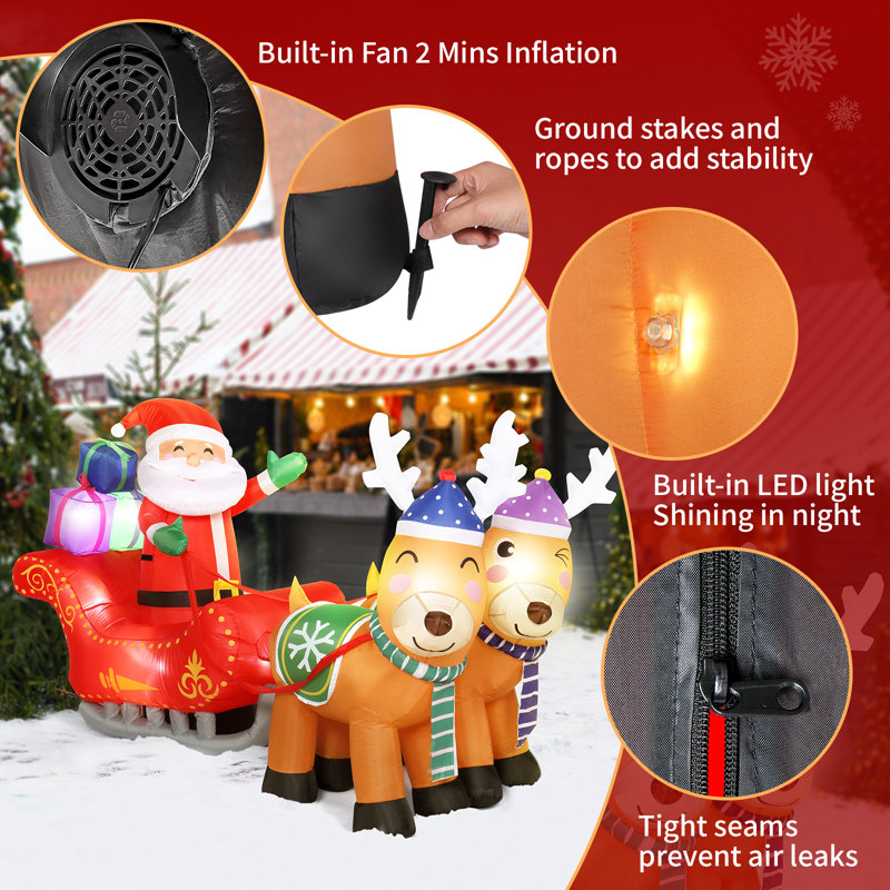 The Holiday Aisle® Christmas Inflatable Santa Sleigh and Reindeer ...