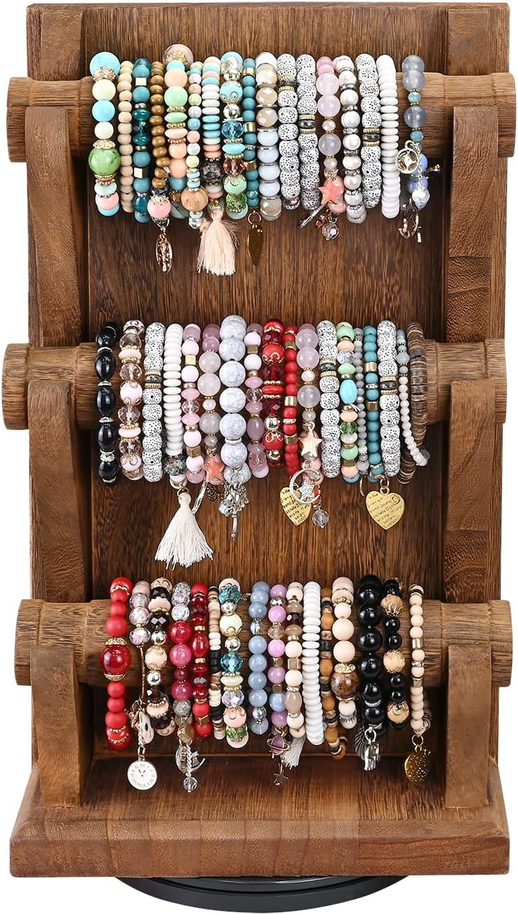 Loon Peak® 3-Sided Rotating Wooden Jewelry Bracelet Display Stand | Wayfair