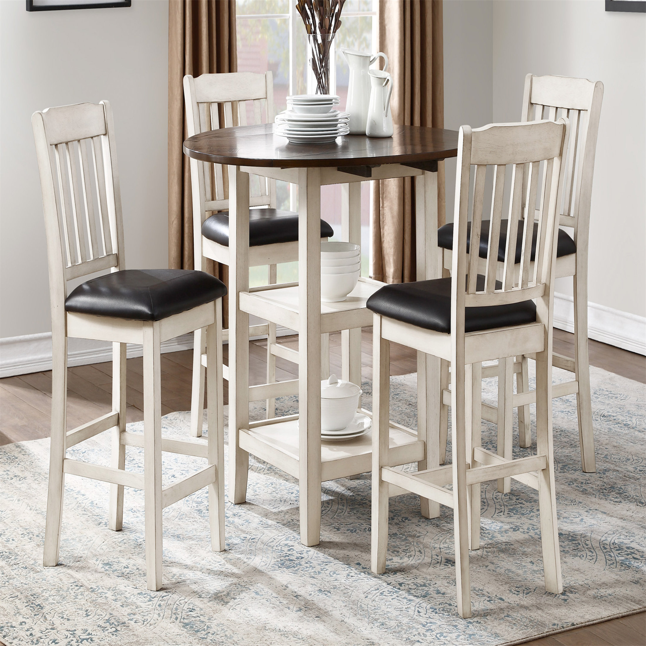 Gracie Oaks Mauricio 5pc Counter Height Set Table with 2x Bottom ...