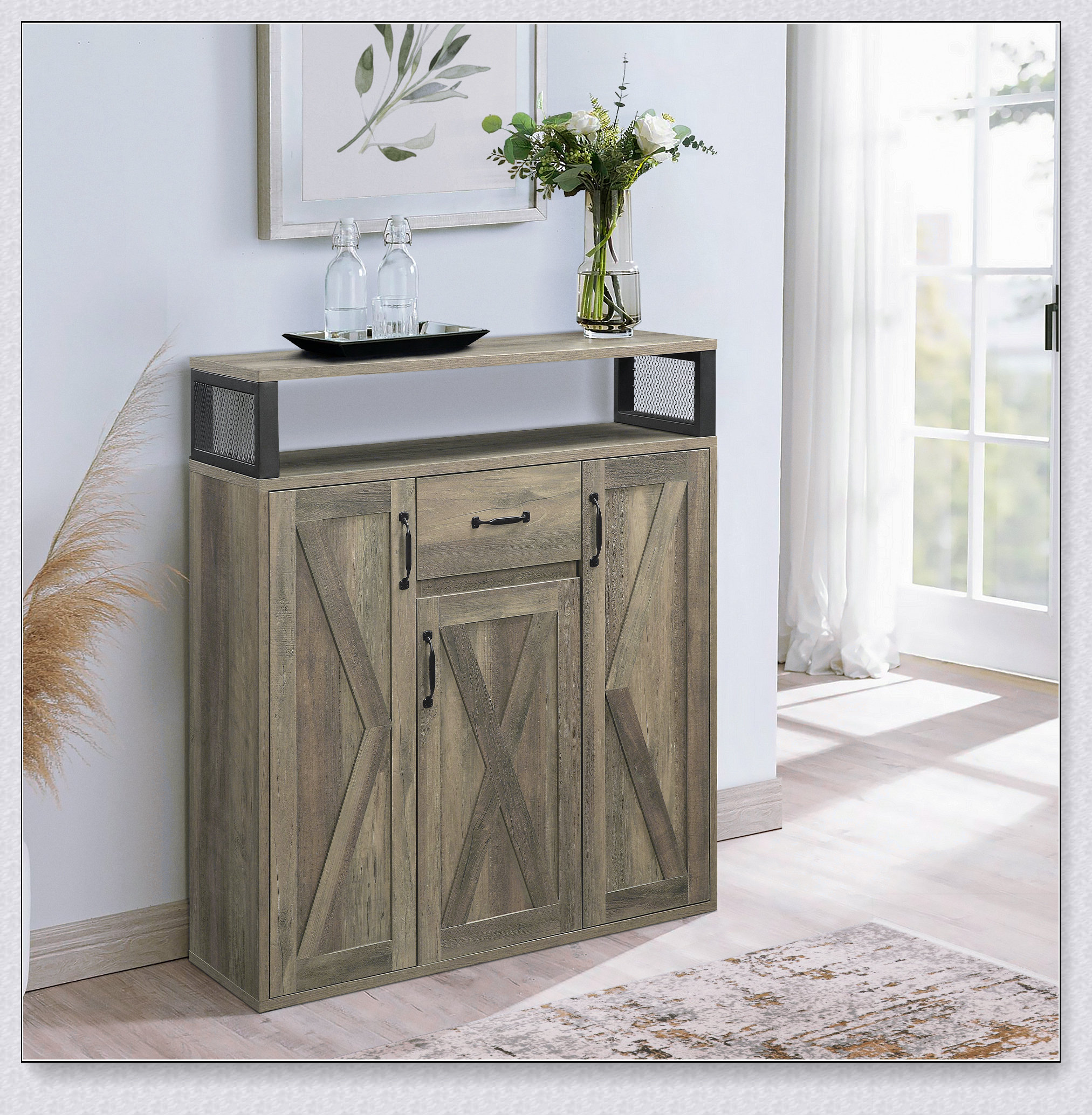 Gracie Oaks Rustic Oak Server with 3 Doors | Wayfair