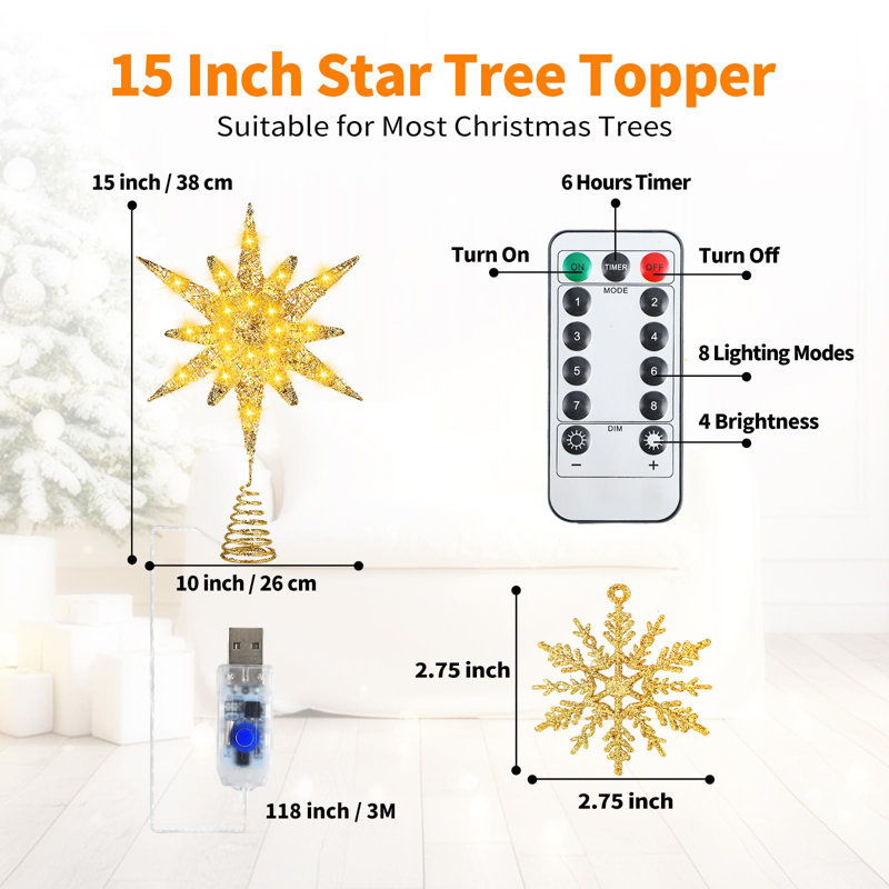 TULGIX 3D Tree Toppers Christmas Decorations with LED Lights | Wayfair