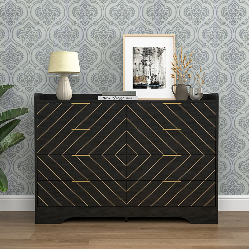 Ebern Designs 47"W 8-Drawer Double Dresser With Changeable Finish ...