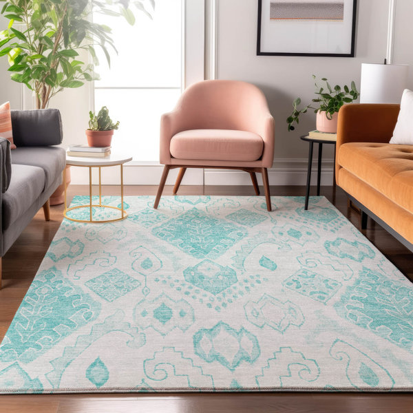 Bungalow Rose Premium Machine Washable Prisco Teal Rug - Wayfair Canada