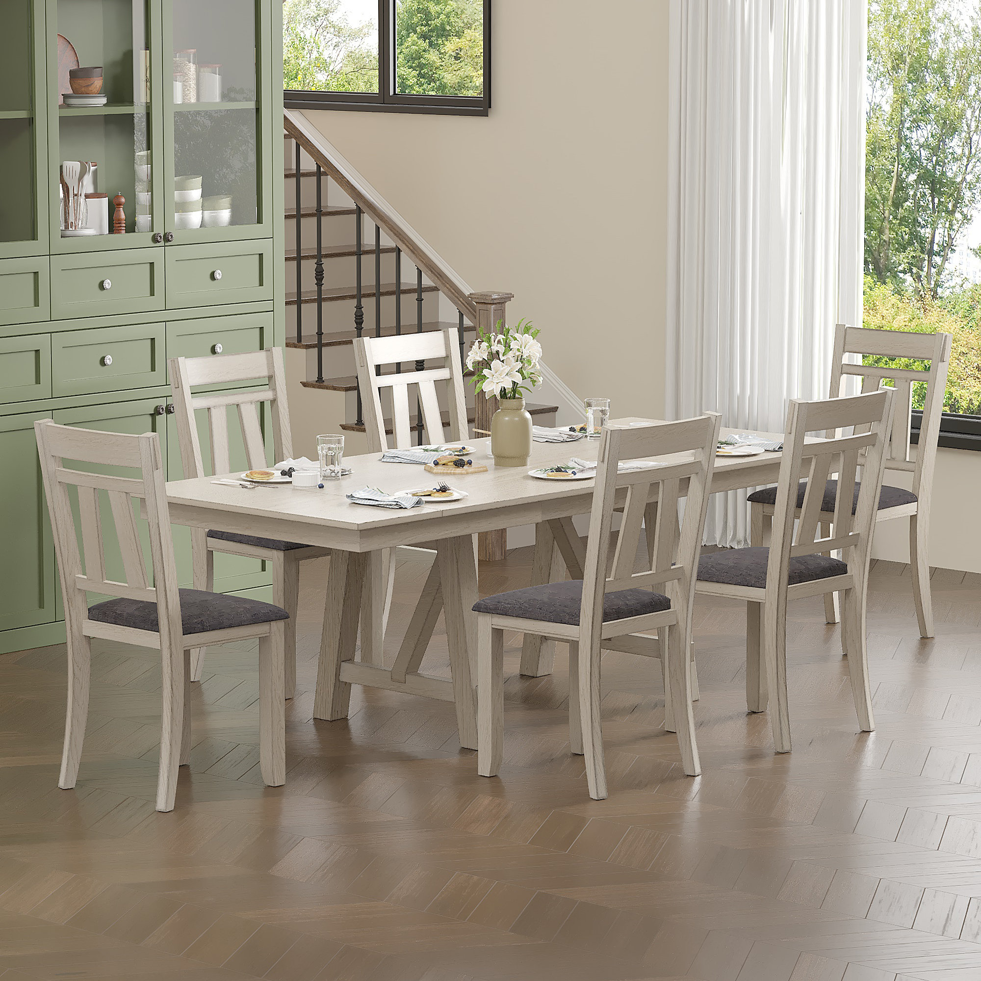 Gracie Oaks Ecker 6-Piece Extendable Dining Table Set For 6-8 People ...