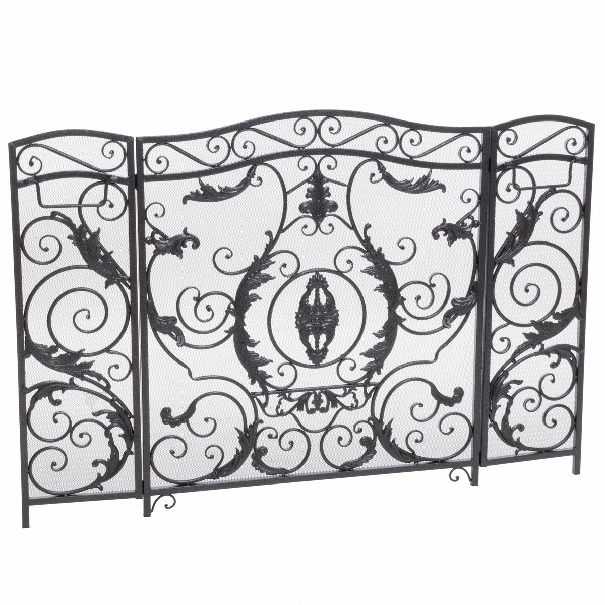 World Menagerie Ornate Fireplace Screen, Vintage Wrought Iron 3-Panel ...