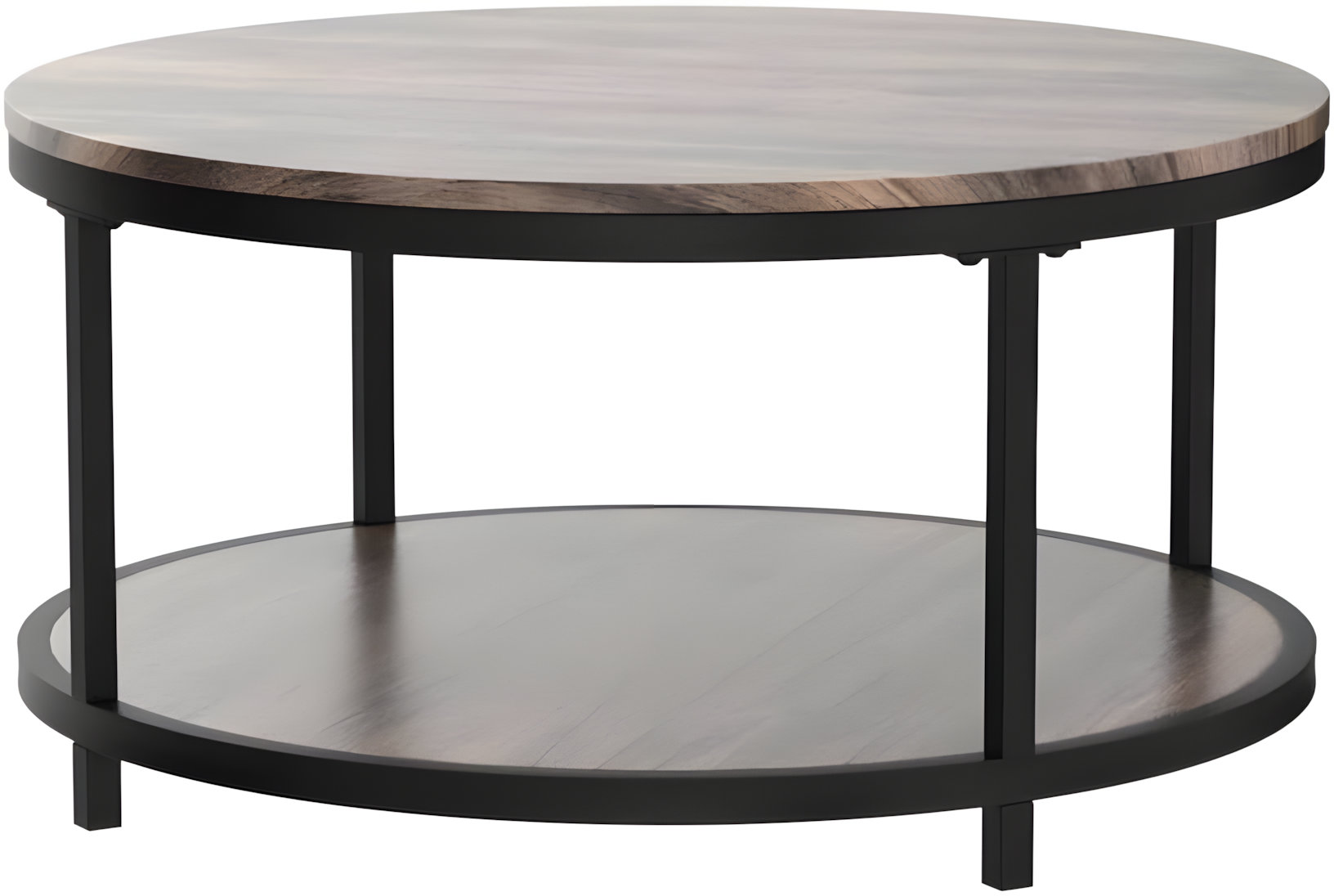 17 Stories 36" Round Coffee Table With Storage Shelf, Rustic Walnut ...