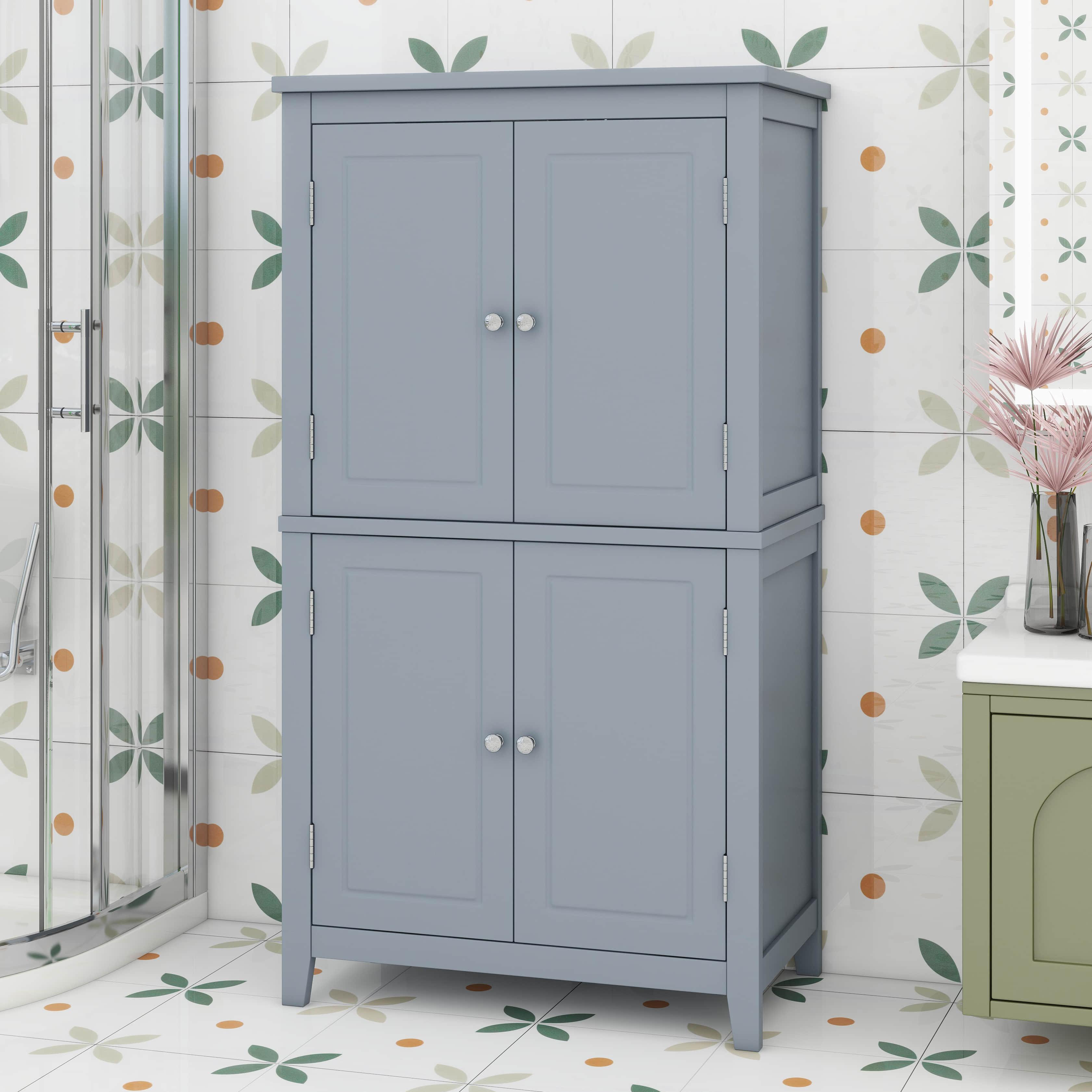 Latitude Run® Tall Bathroom Cabinet With 4 Doors, Freestanding Floor ...