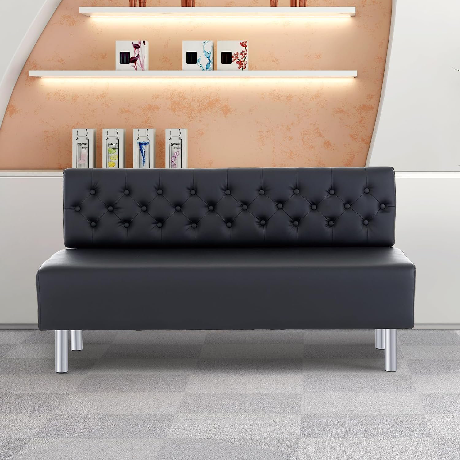 Lark Manor™ 58.6" Black Button Tufted Waiting Room Bench Seating Office ...