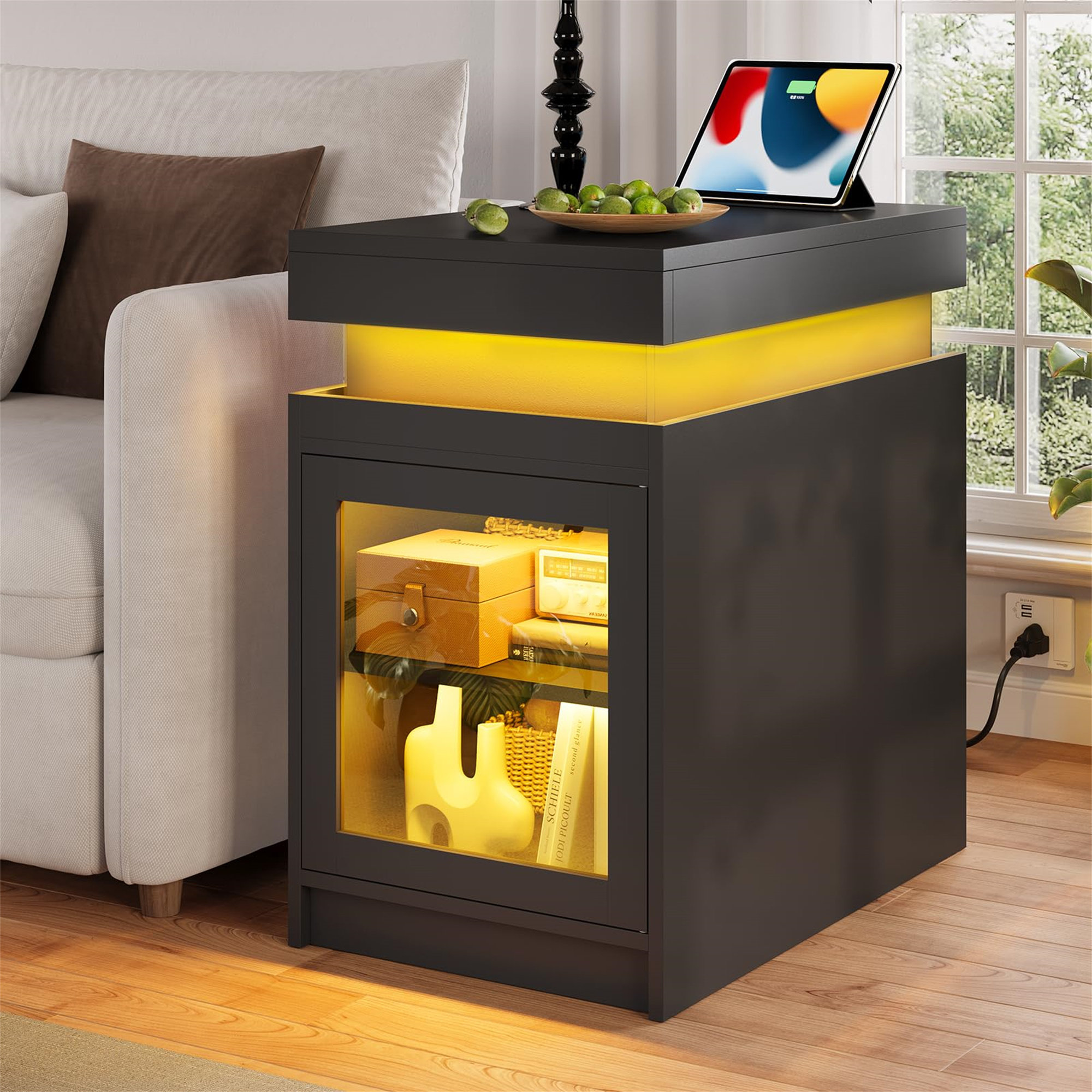 Wrought Studio Bedside Table With Charging Station And LED Light | Wayfair