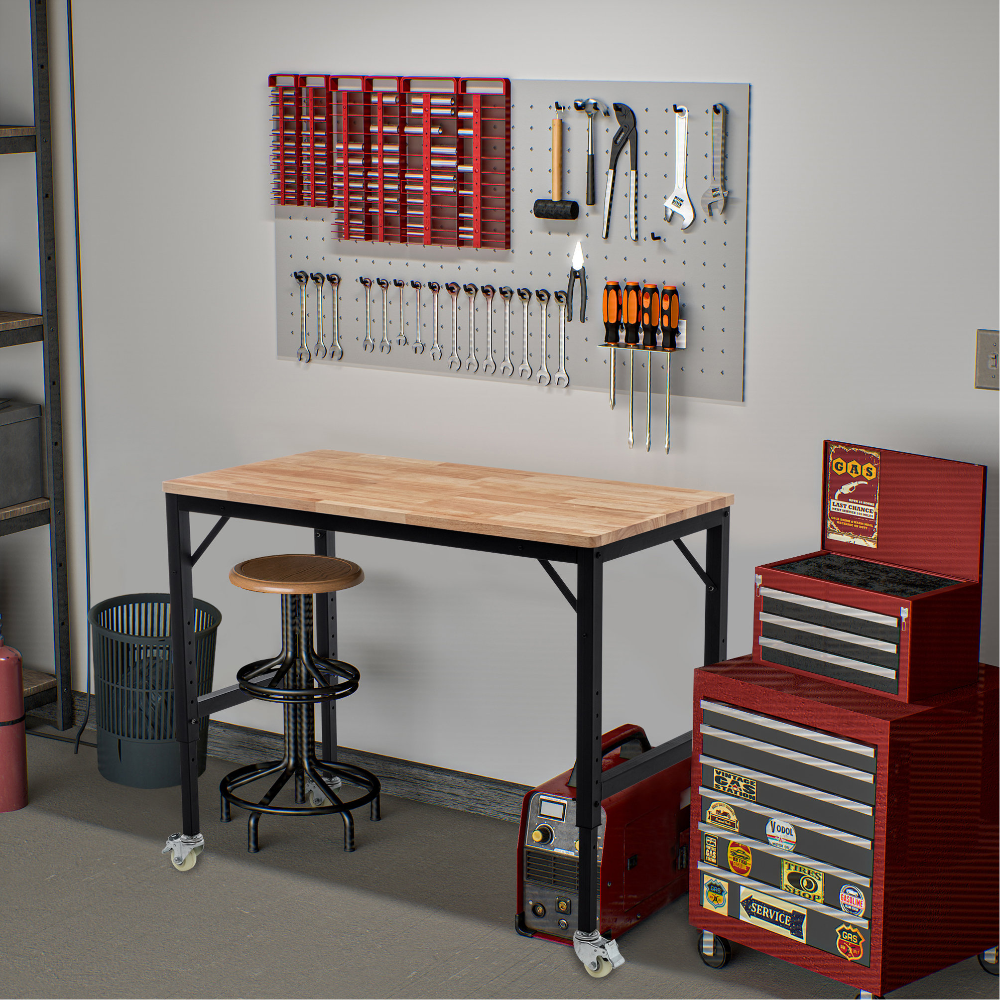 Red Barrel Studio® Heavy-Duty Adjustable Workbench For Garage, Rubber ...