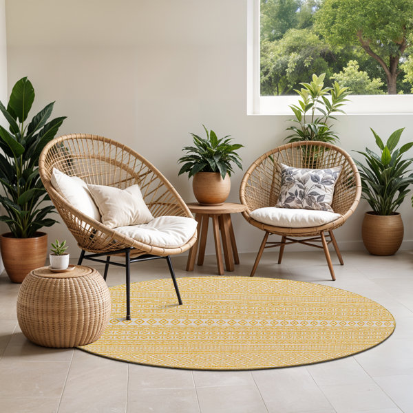 Natur Pur Round Outdoor Boho Rug Yellow/Ivory & Reviews | Wayfair.co.uk