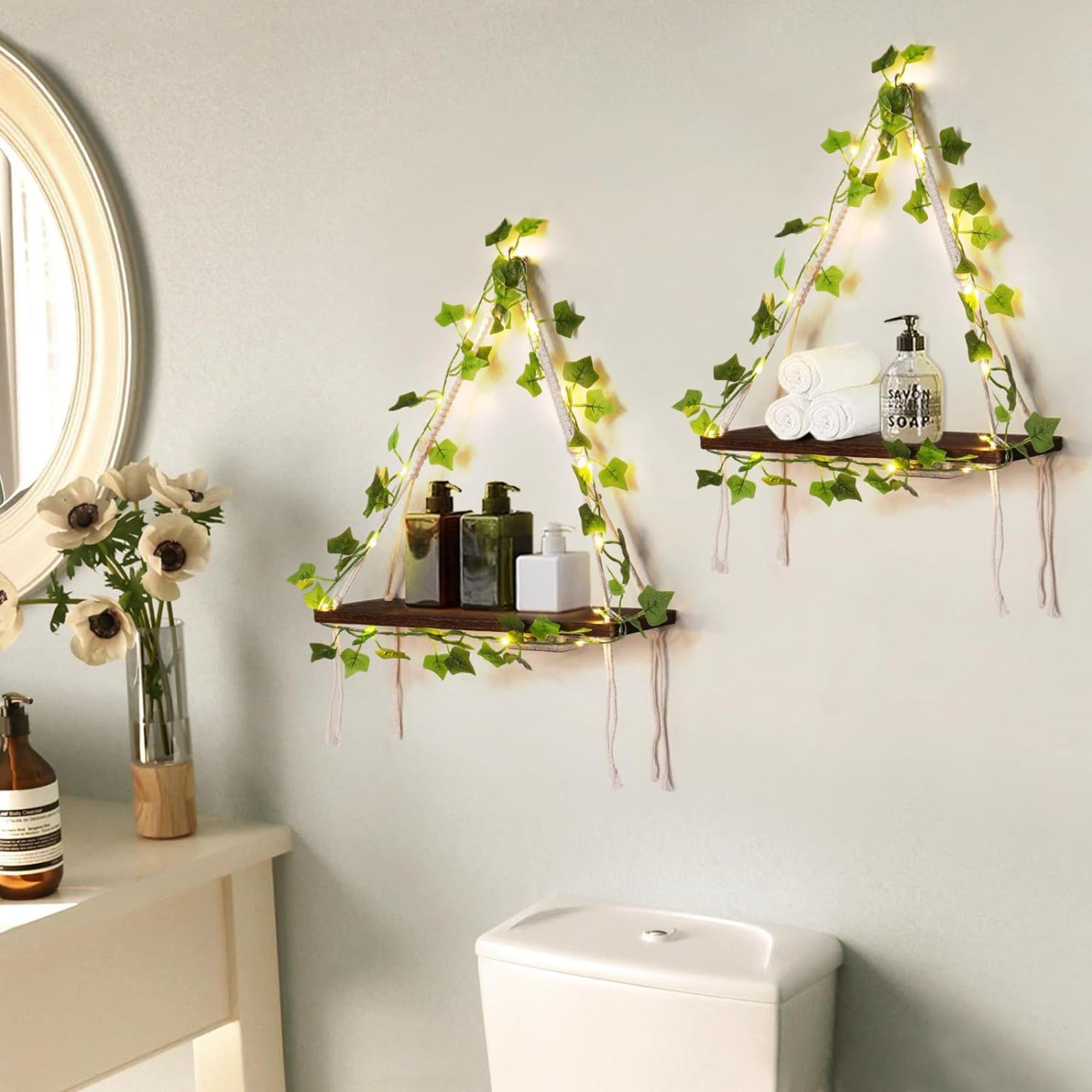Breakwater Bay Hanging Shelf With Vine Lights, Macrame Plant Shelf ...