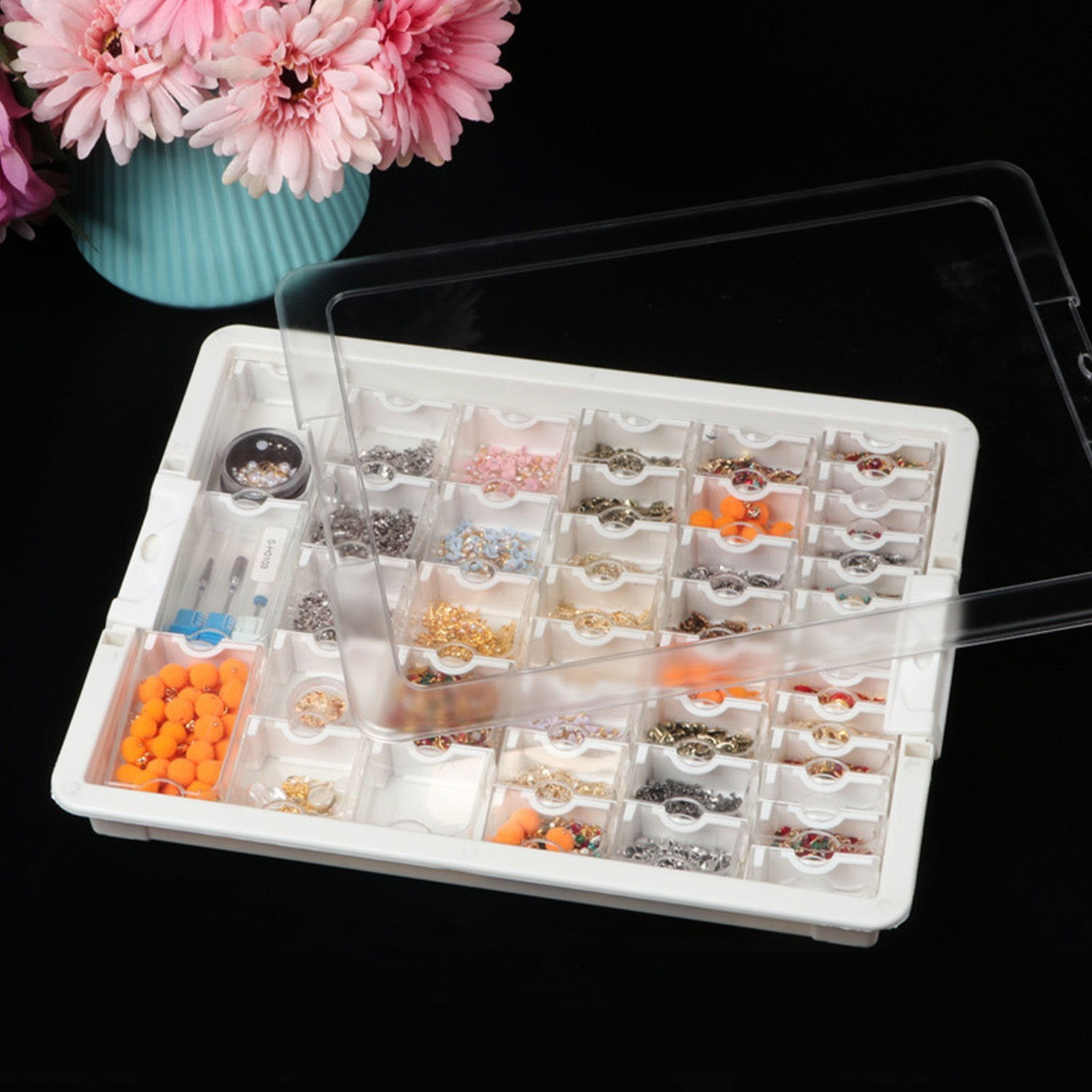 Latitude Run® 48 Grids Clear Plastic Organizer Box Bead Organizer | Wayfair