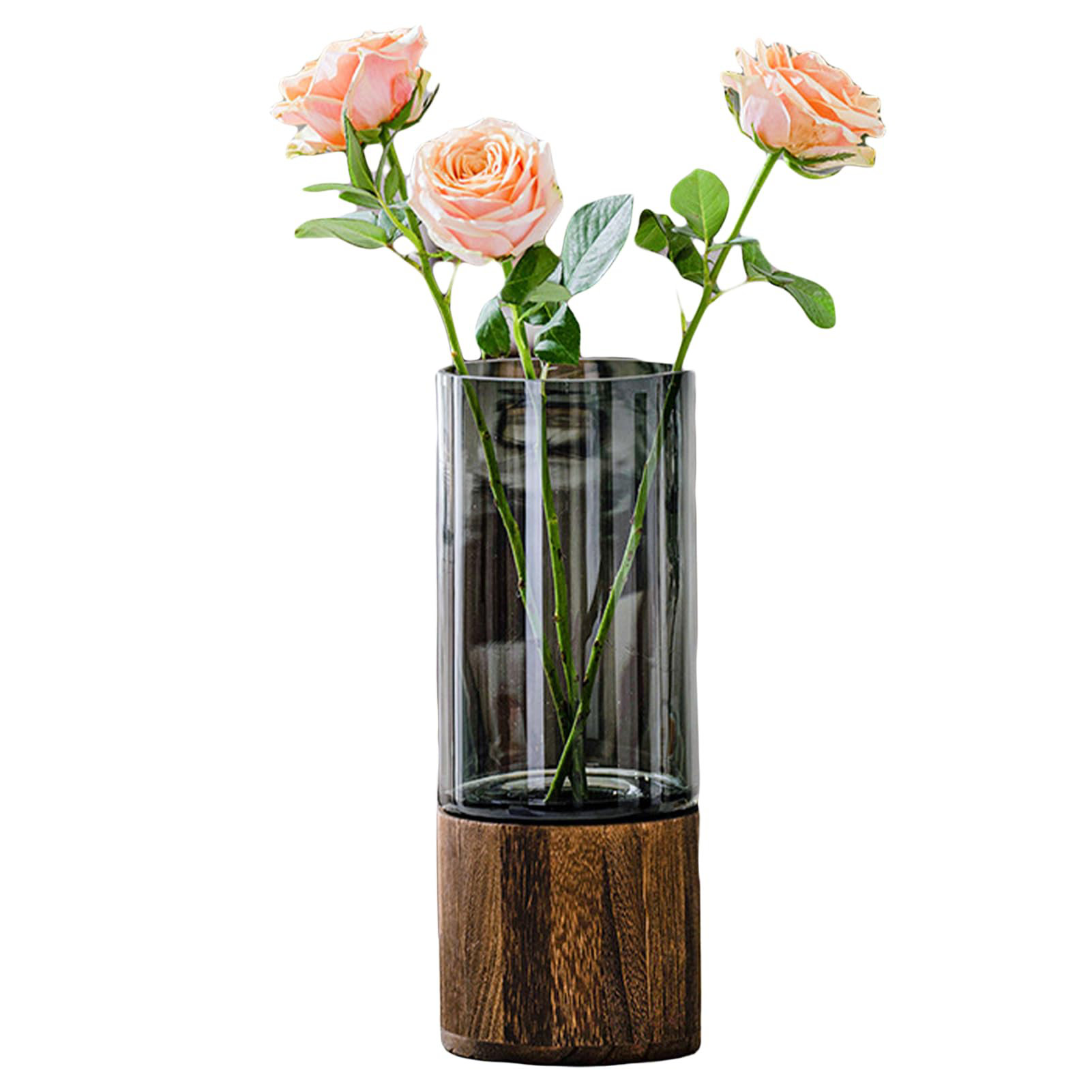Latitude Run® Artistic Wood Glass Vase, 10" H, Wooden Base Cylindrical ...