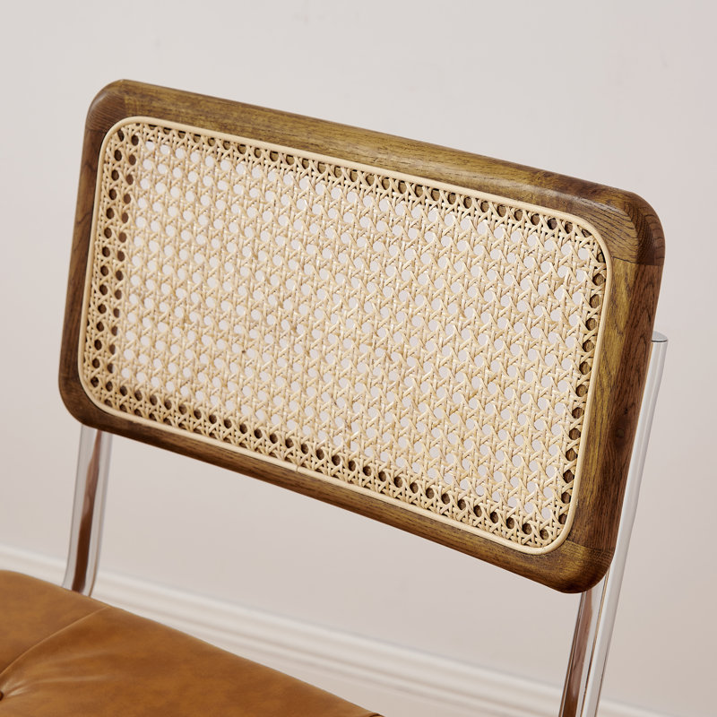 Beachcrest Home™ Bohanan 26.18" PU Leather Upholstered Rattan Back Bar ...