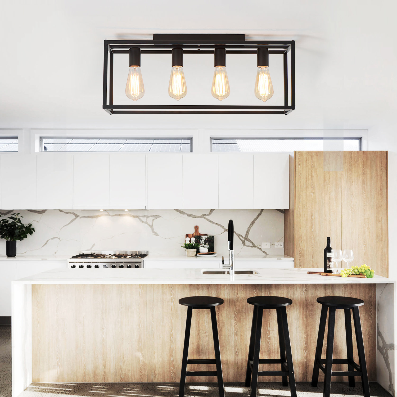 Gracie Oaks Maleika 4-Light Flush Mount Rectangular Ceiling Light ...