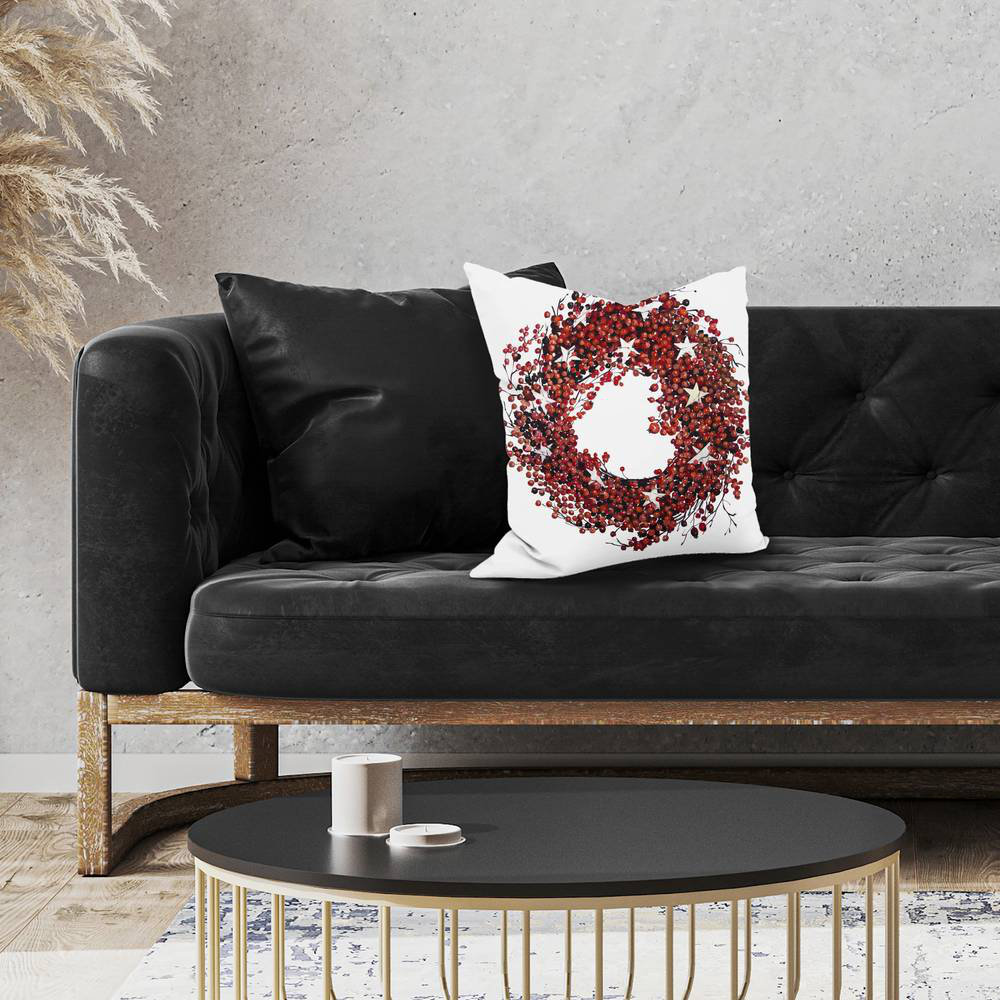 Begin Edition International Inc. Red Berry Wreath Square Throw Pillow ...