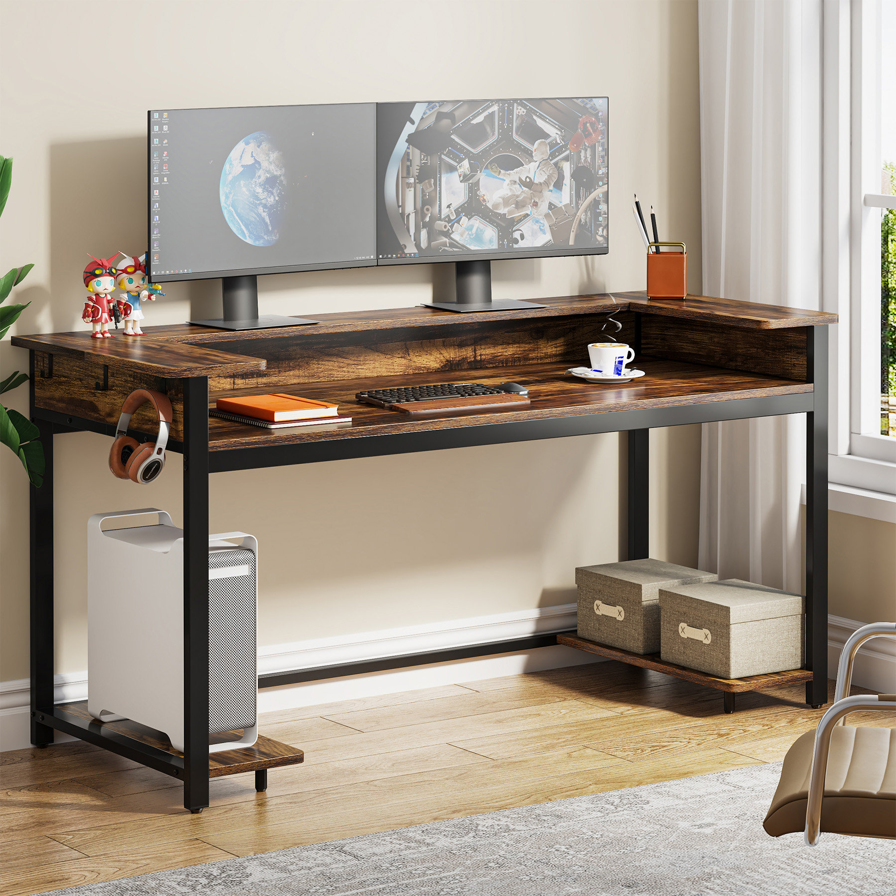 17 Stories Large Computer Desk With Monitor Stand Shelf - Wayfair Canada