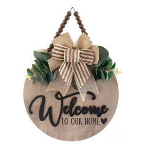 The Holiday Aisle® 3D Wooden Hanging Welcome Sign - 12" Round for Home ...