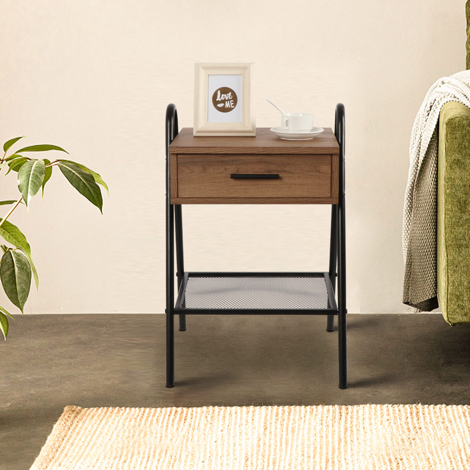 Corrigan Studio® Industrial Nightstand With Drawer And Open Storage ...