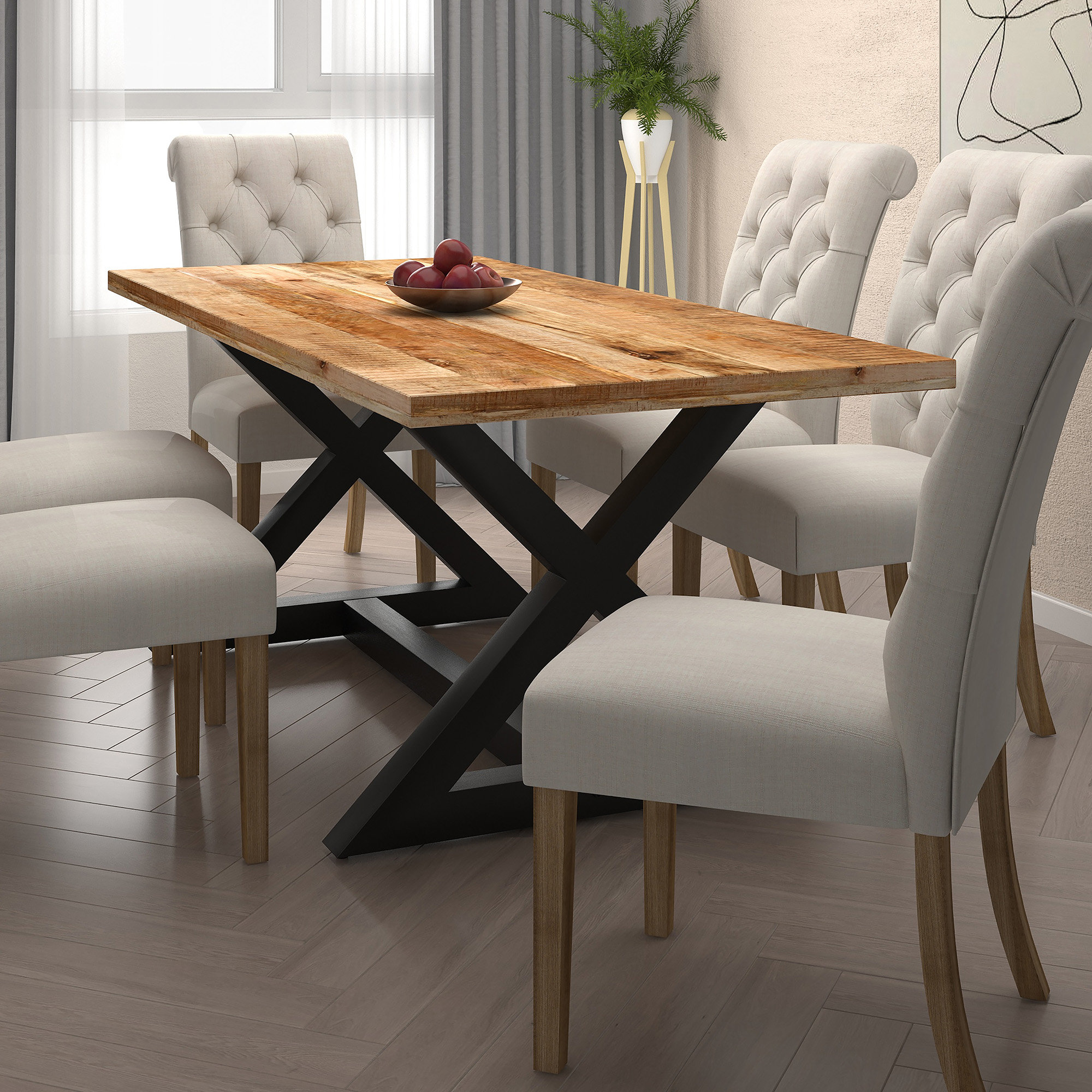 Loon Peak® Earlvine Solid Wood Top Metal Base Dining Table - Wayfair Canada