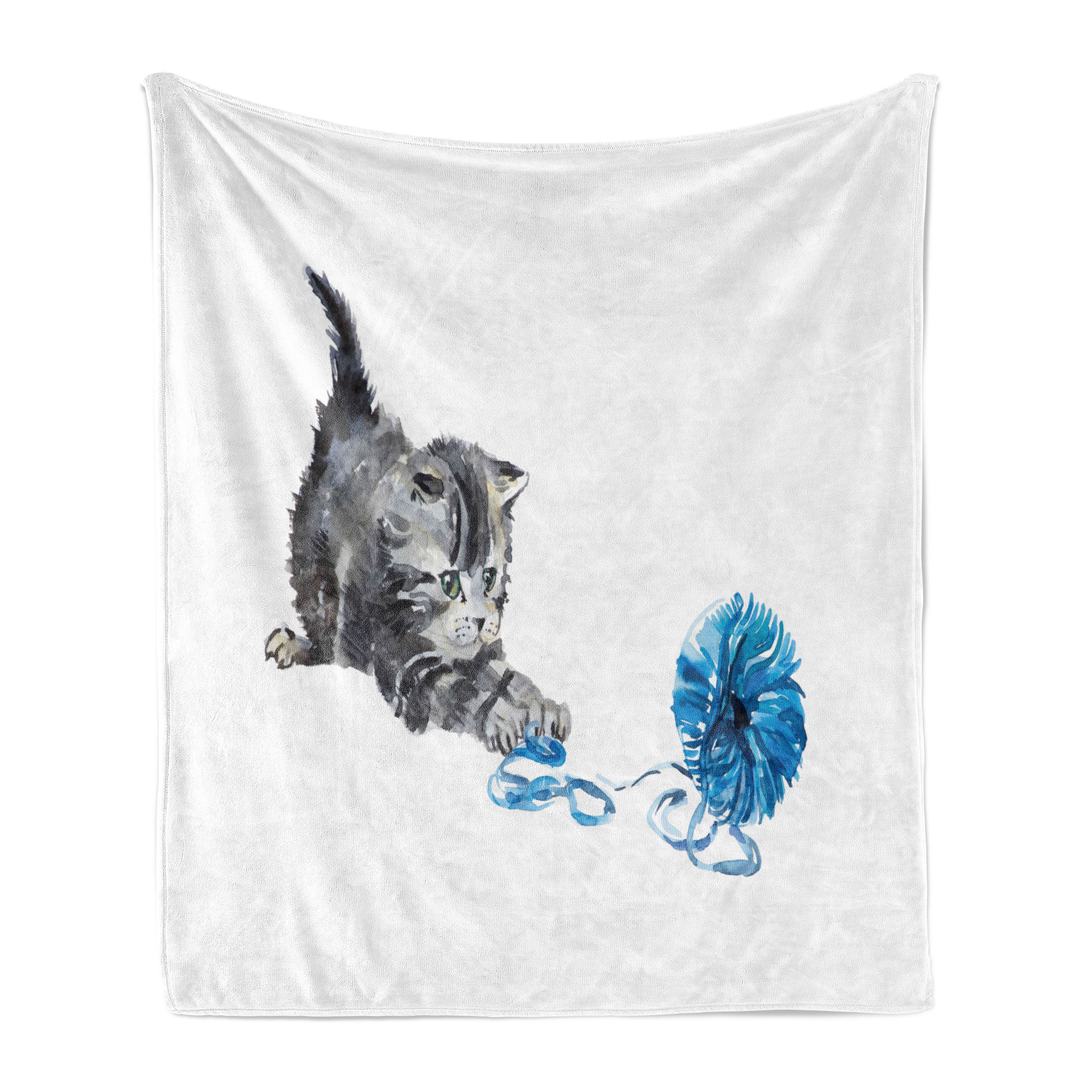 Ambesonne Cat Fleece Throw Blanket Playful Kitten Furry Grey Blue | Wayfair