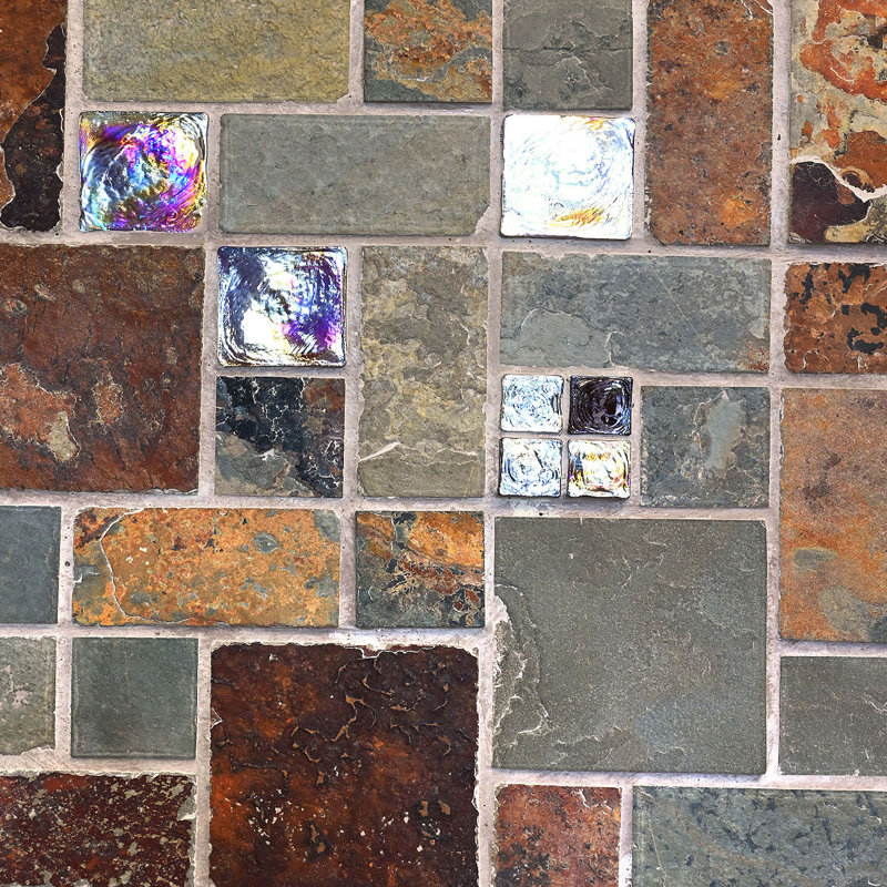 Mosaic Kitchen 12" x 12" Slate/Glass Mosaic Wall & Floor Tile | Wayfair