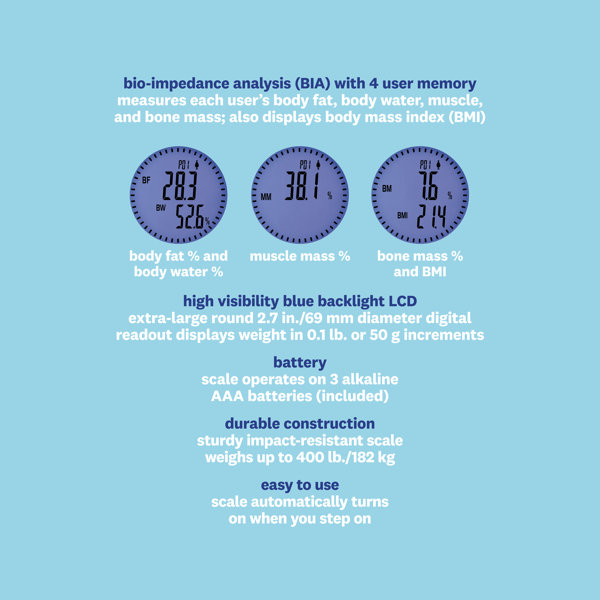 Conair Weight Watchers By Conair Glass Body Analysis Scale XL Round LCD ...
