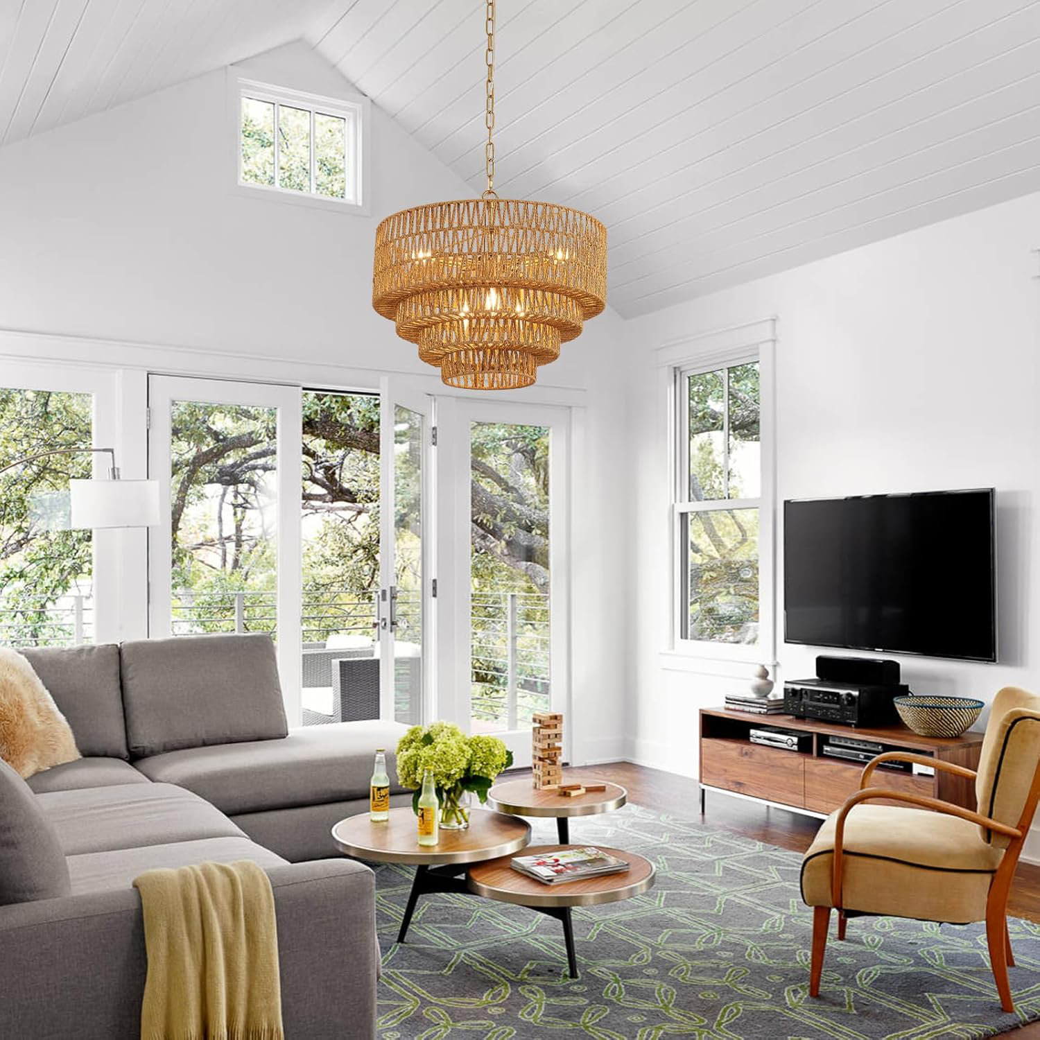 Bayou Breeze Boho Rattan Chandelier Vintage 6-Light Farmhouse Hand ...