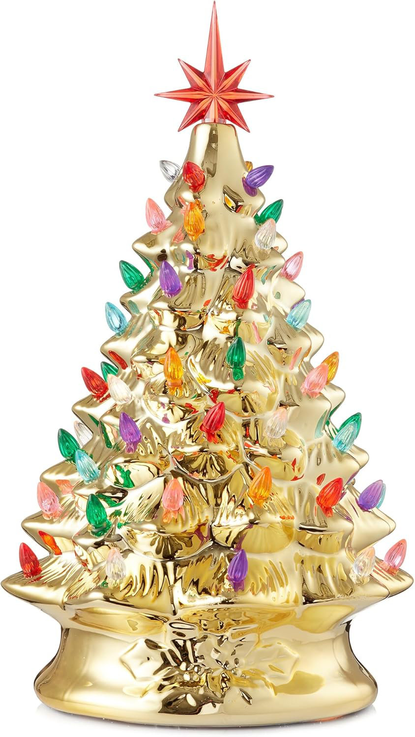 The Holiday Aisle® Hand Painted Ceramic Christmas Tree, Gold 15-Inch ...