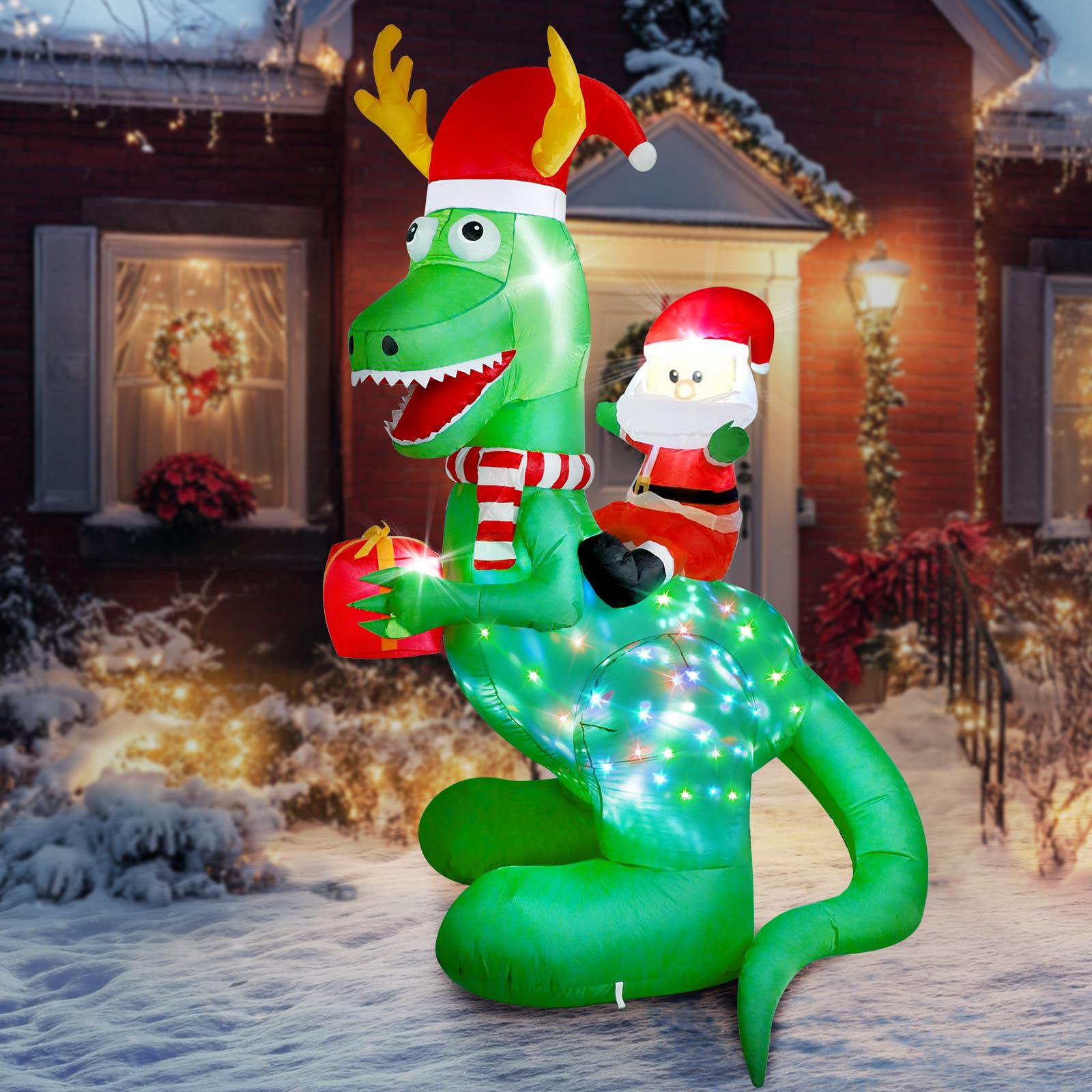 The Holiday Aisle® 8FT Christmas Inflatable Dinosaur with LED & Disco ...