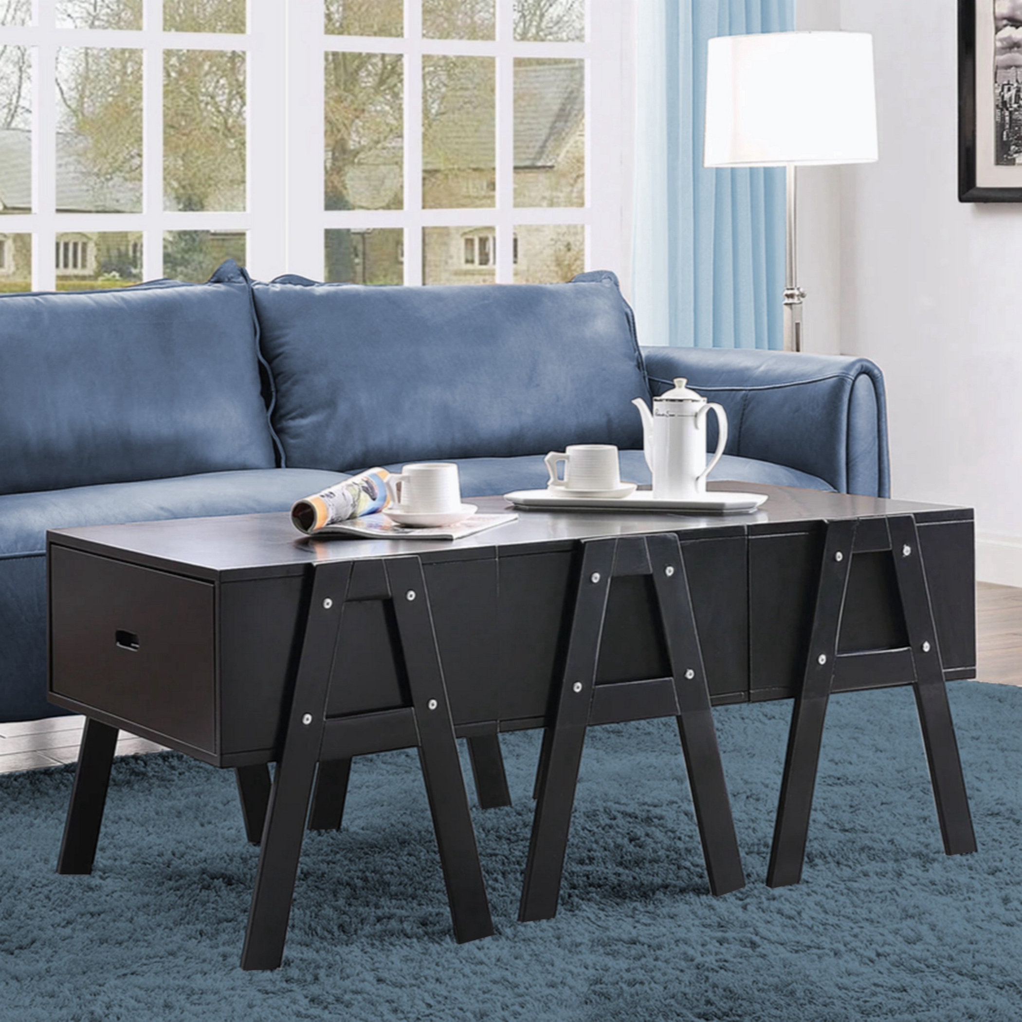 Wenty Three Drawers Wooden Convertible Coffee Table With Angled Legs ...