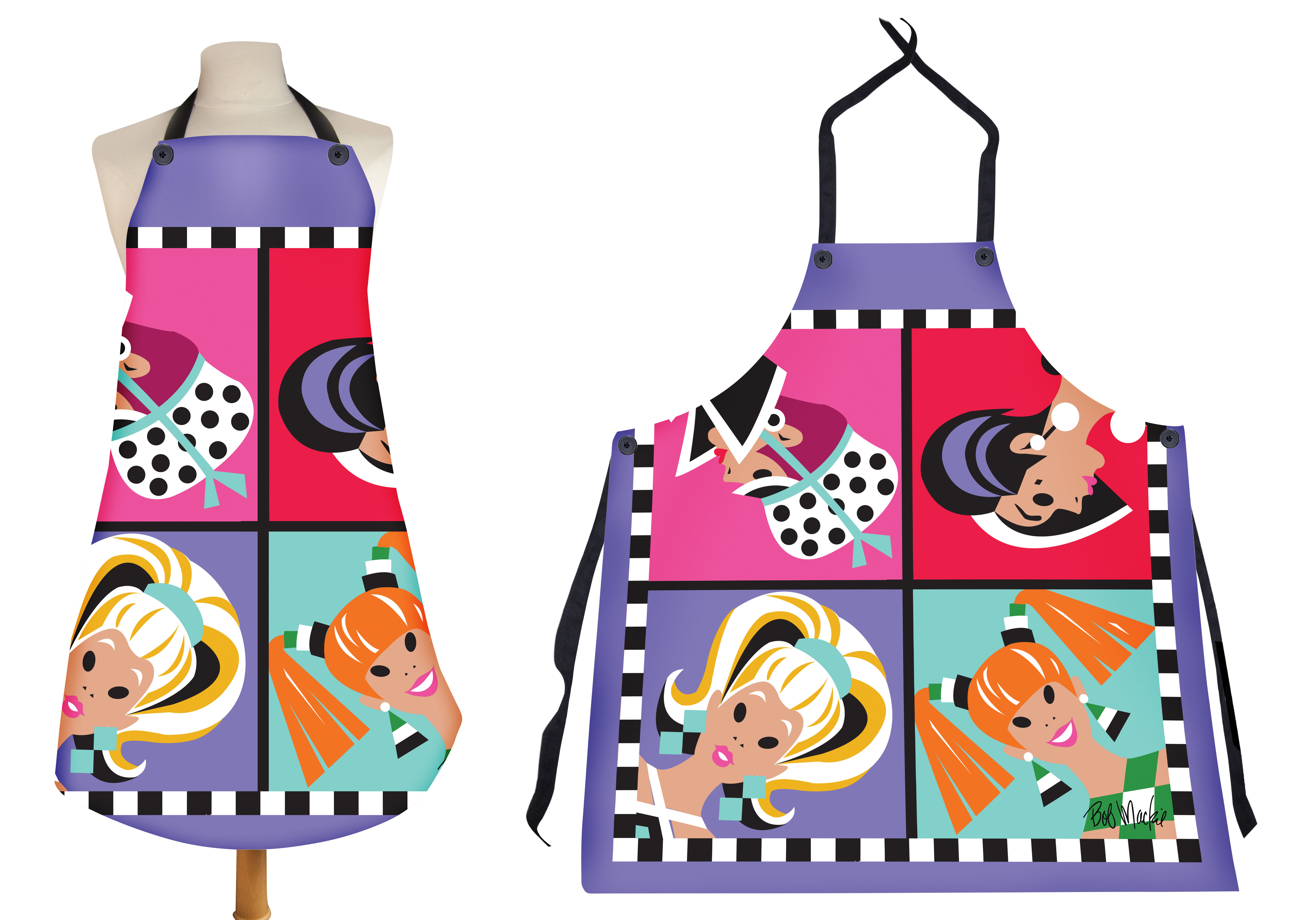 Bob Mackie Modern Abstract Four Square Go Go Dancers Modern Chic Apron ...