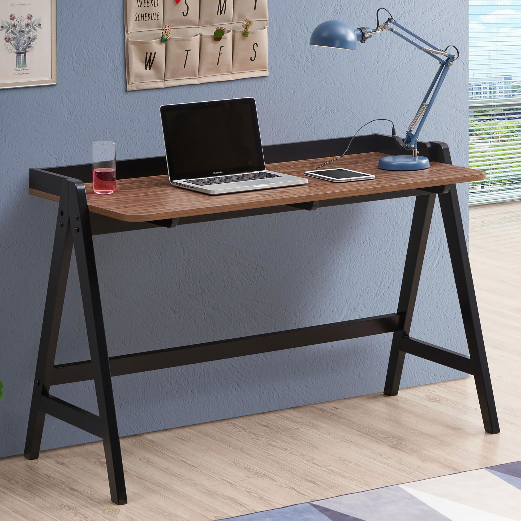 Corrigan Studio® Walnut And Black Writing Desk With USB Ports | Wayfair