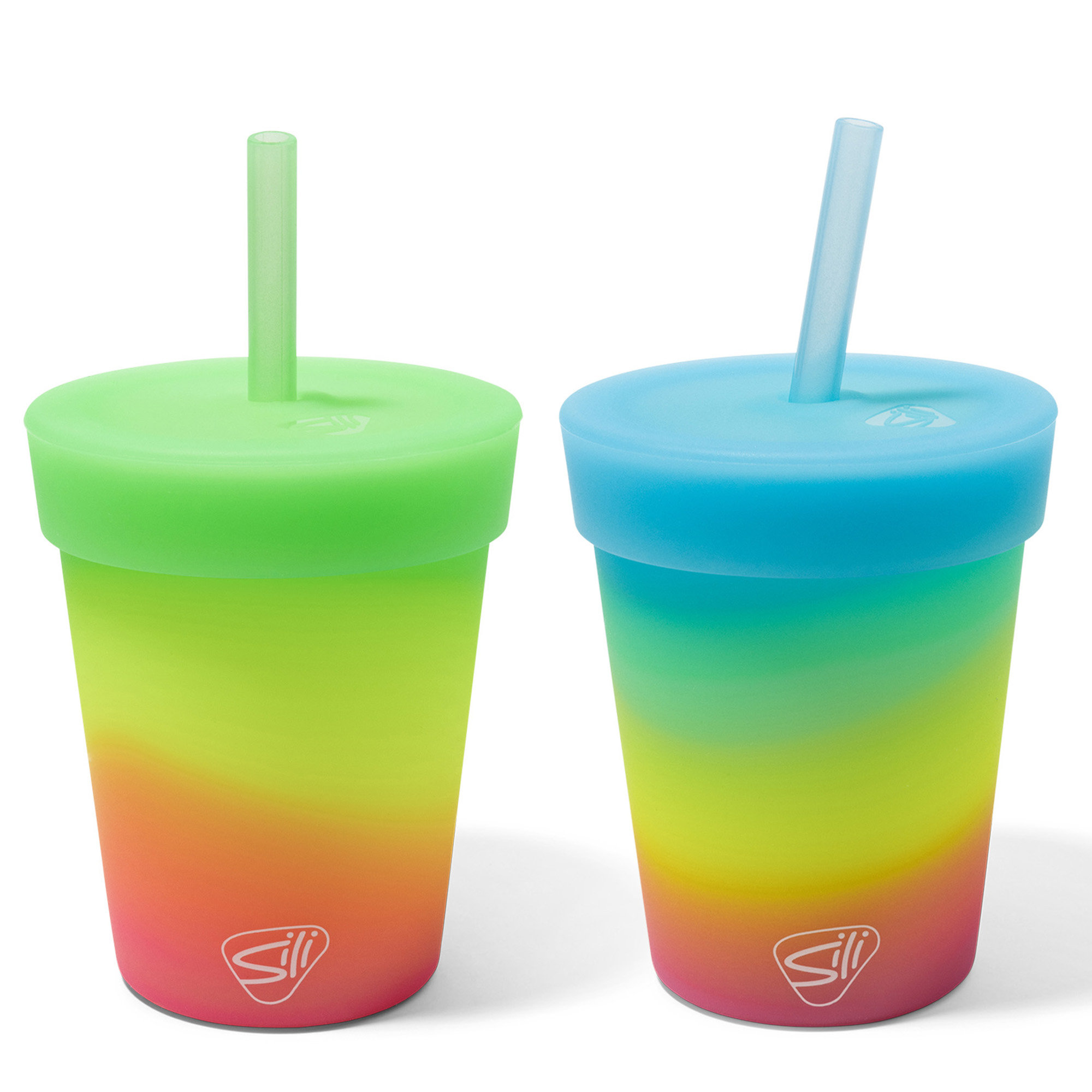 Silipint: Kids Straw Tumblers 8oz: 2 Pack - Glow Blue Ombre & Glow Green Ombre - Silicone ...