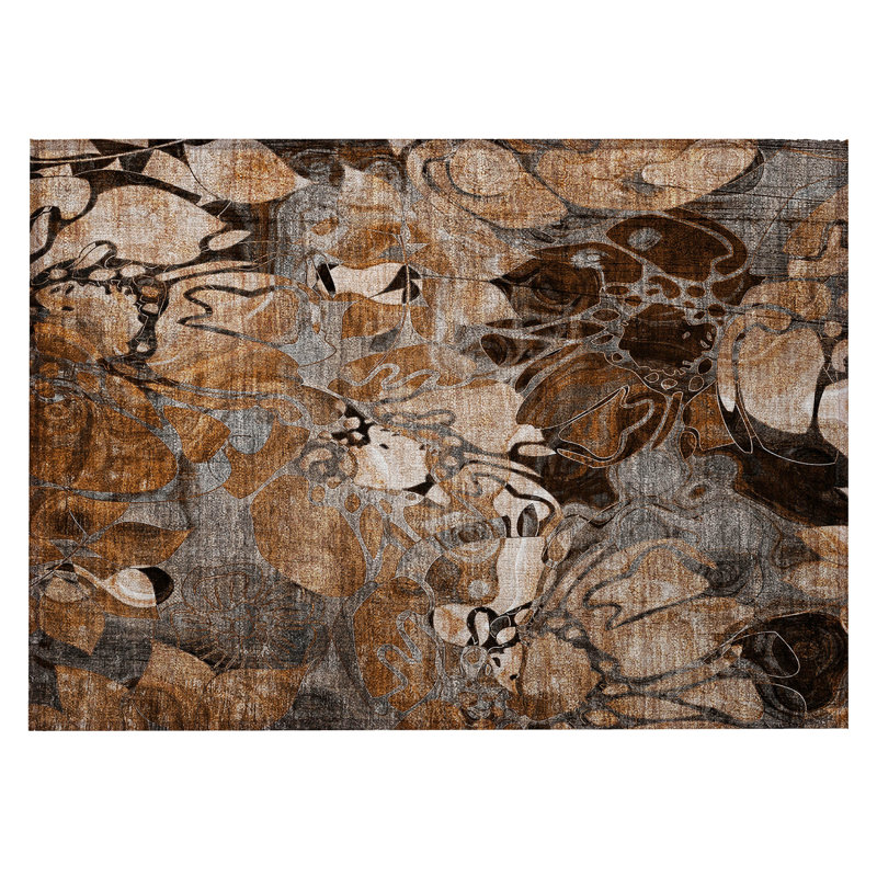 HomeRoots 2' X 3' Chocolate Terracotta and Ivory Floral Washable Non ...
