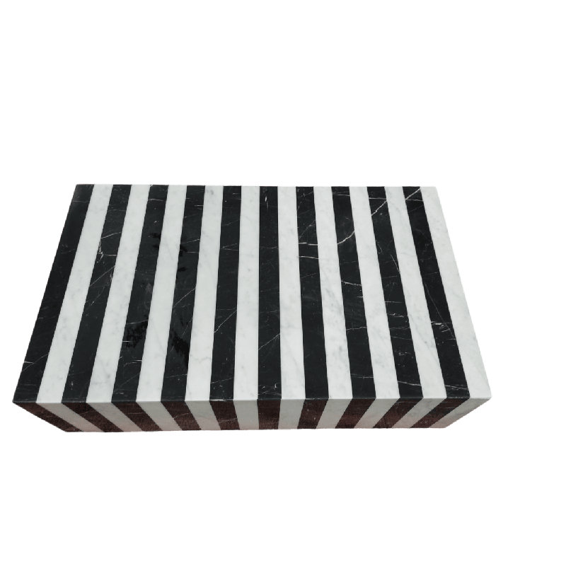 BETACH Genuine Marble Coffee Table - Black + Carrara Striped Marble ...