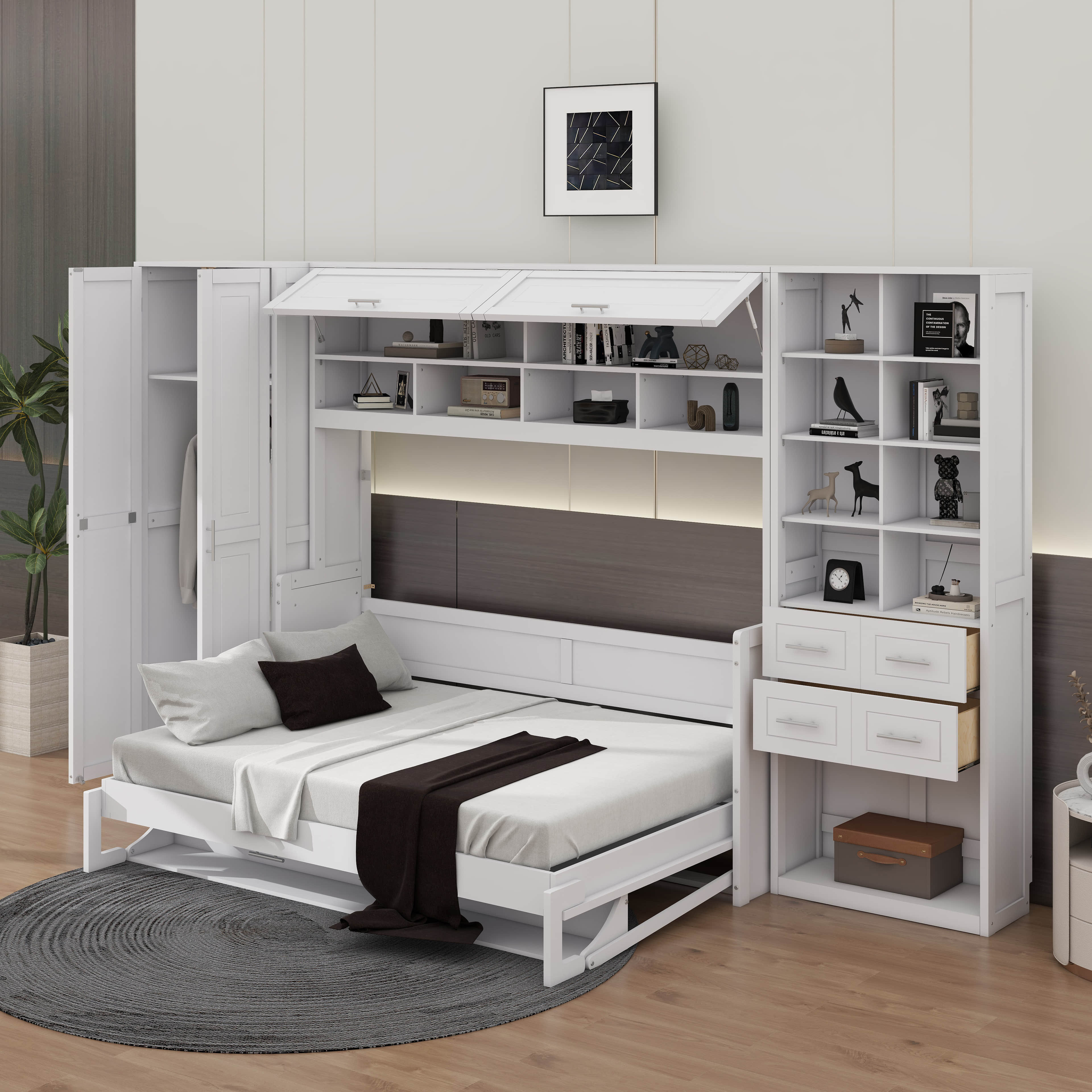 Red Barrel Studio Timber Foldable Murphy Wall Bed Cabinet Incorporating ...