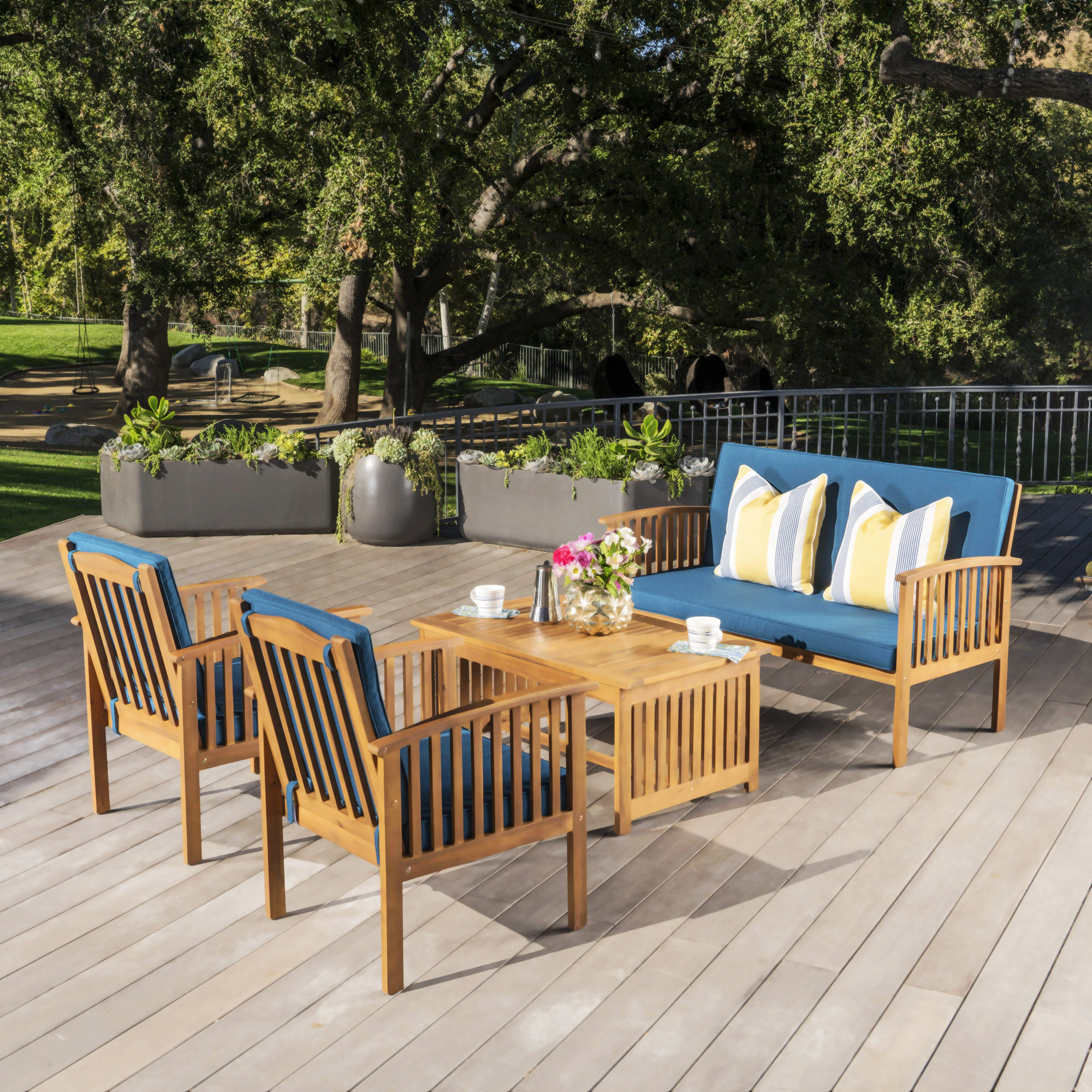 Rosecliff Heights Chalese 4 Piece Sofa Seating Group with Cushions ...