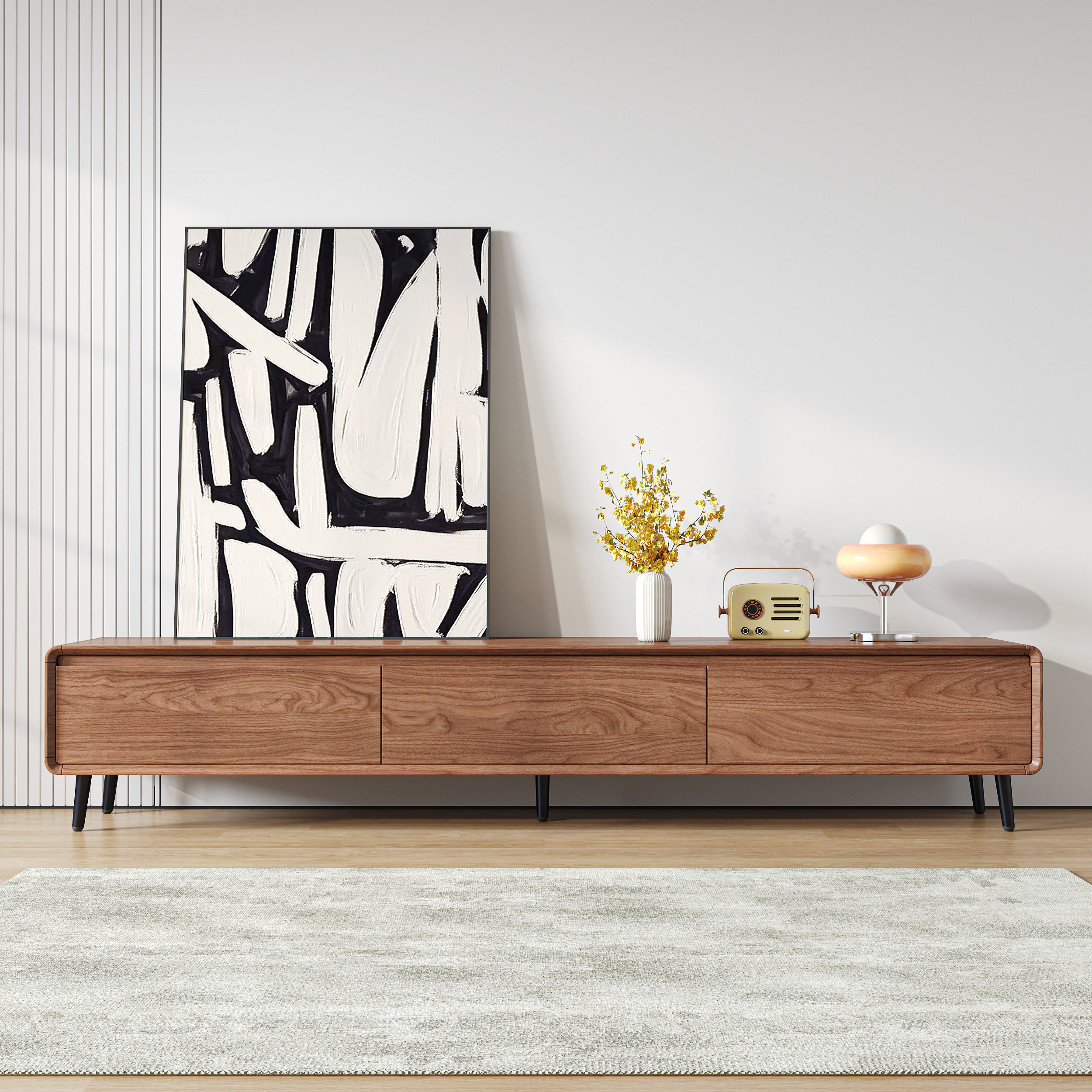 Corrigan Studio Modern Walnut Tv Stand With 3 Storage Drawers & Metal ...