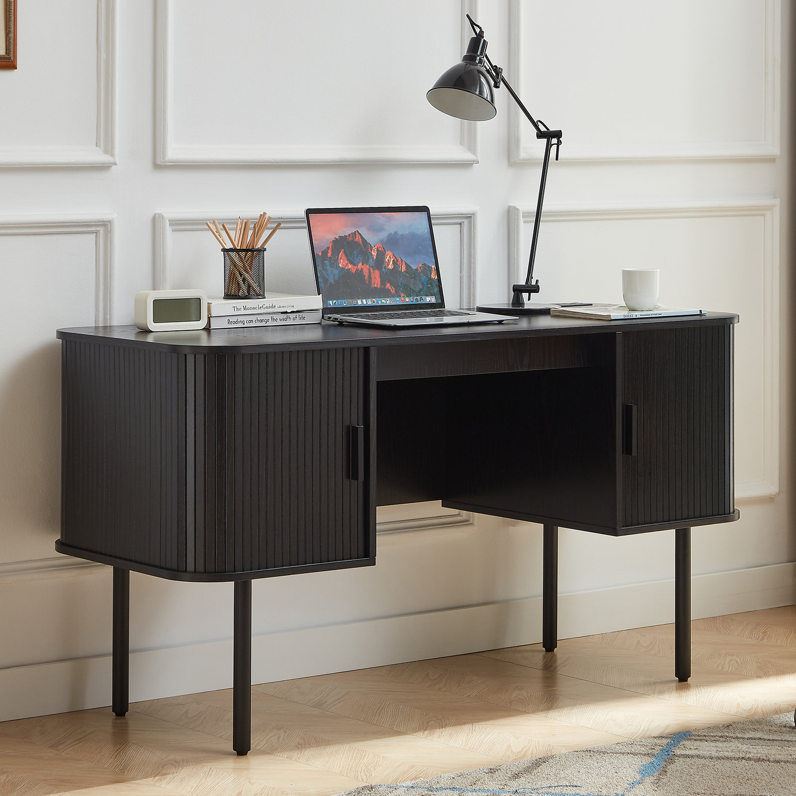 Latitude Run® 55'' Computer Desk With 2 Storage Cabinets, Mid Century ...