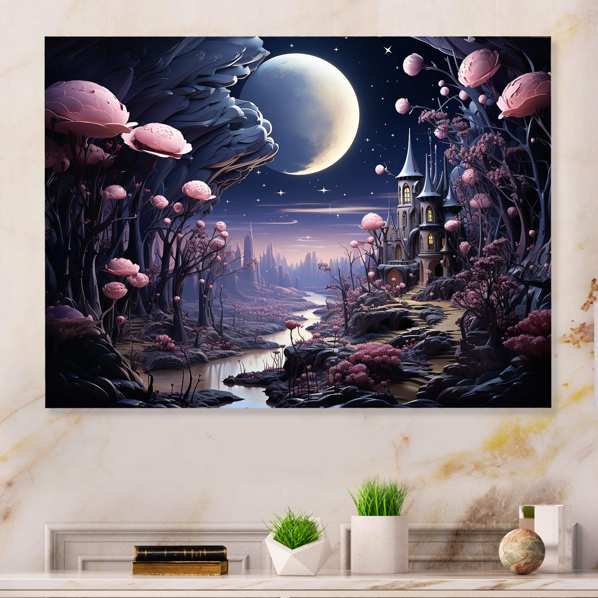 Lark Manor™ Pink Mushroom Fantasy Castle Vision - Fantasy Metal Wall ...