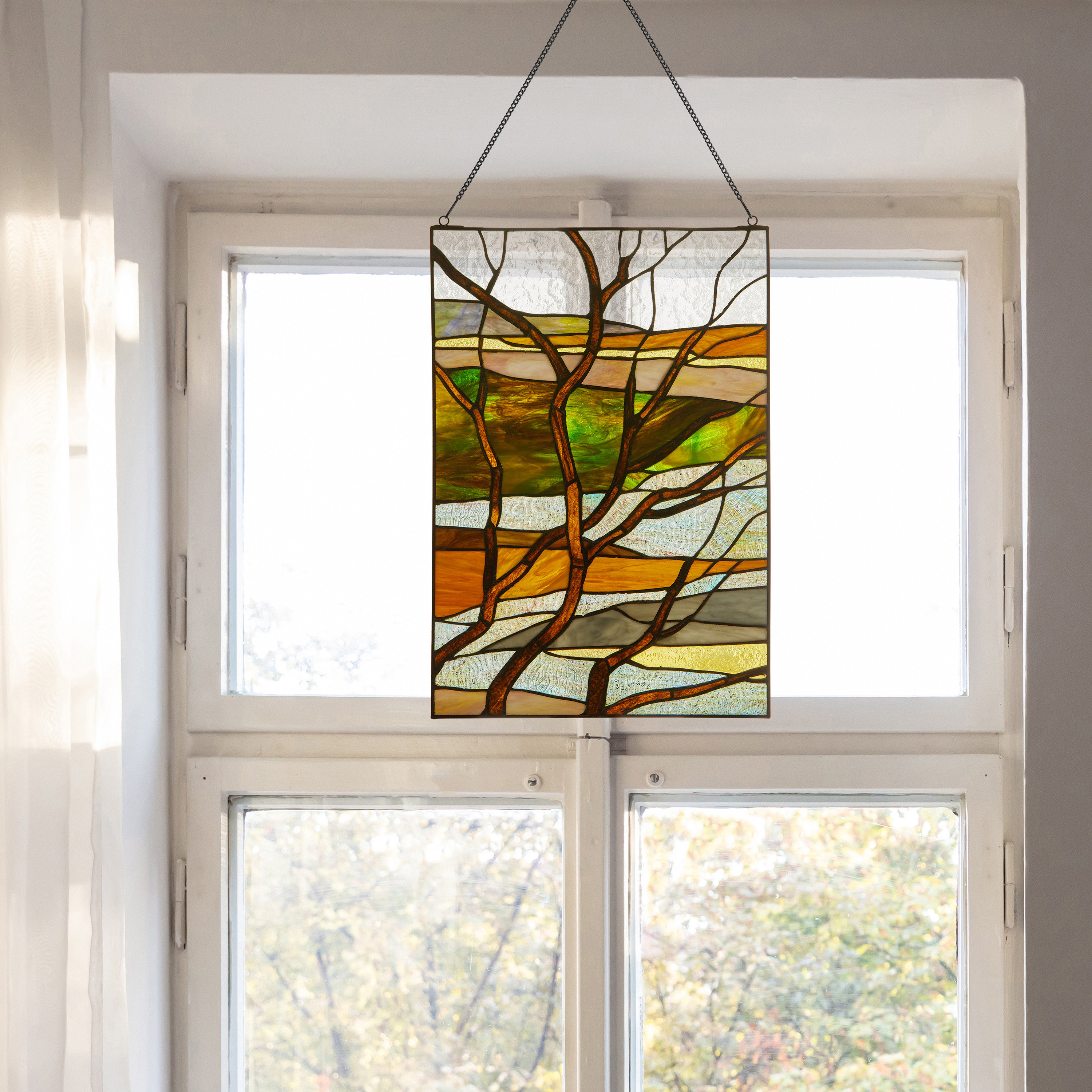 Lark Manor 20"H Anaviah Fall Treescape Stained Glass Window Panel ...