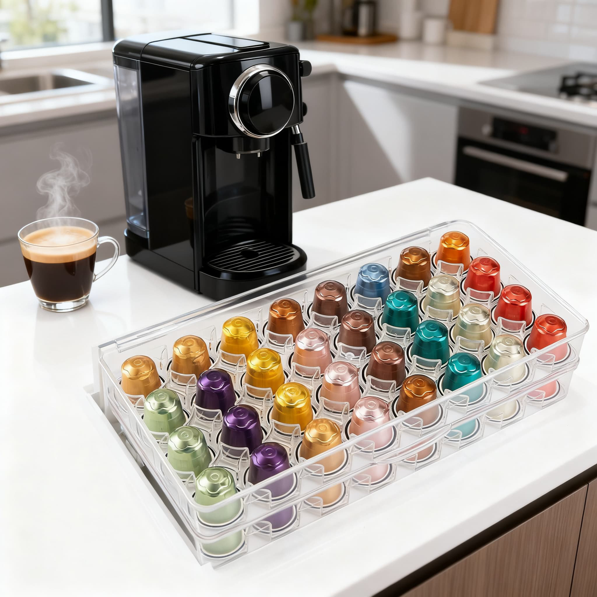 caimen Clear Acrylic Coffee Pod Holder With Hinged Lid, Stackable ...