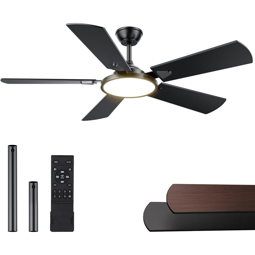 Ebern Designs 65 Inch Ceiling Fans With Lights And Remote, Black ...