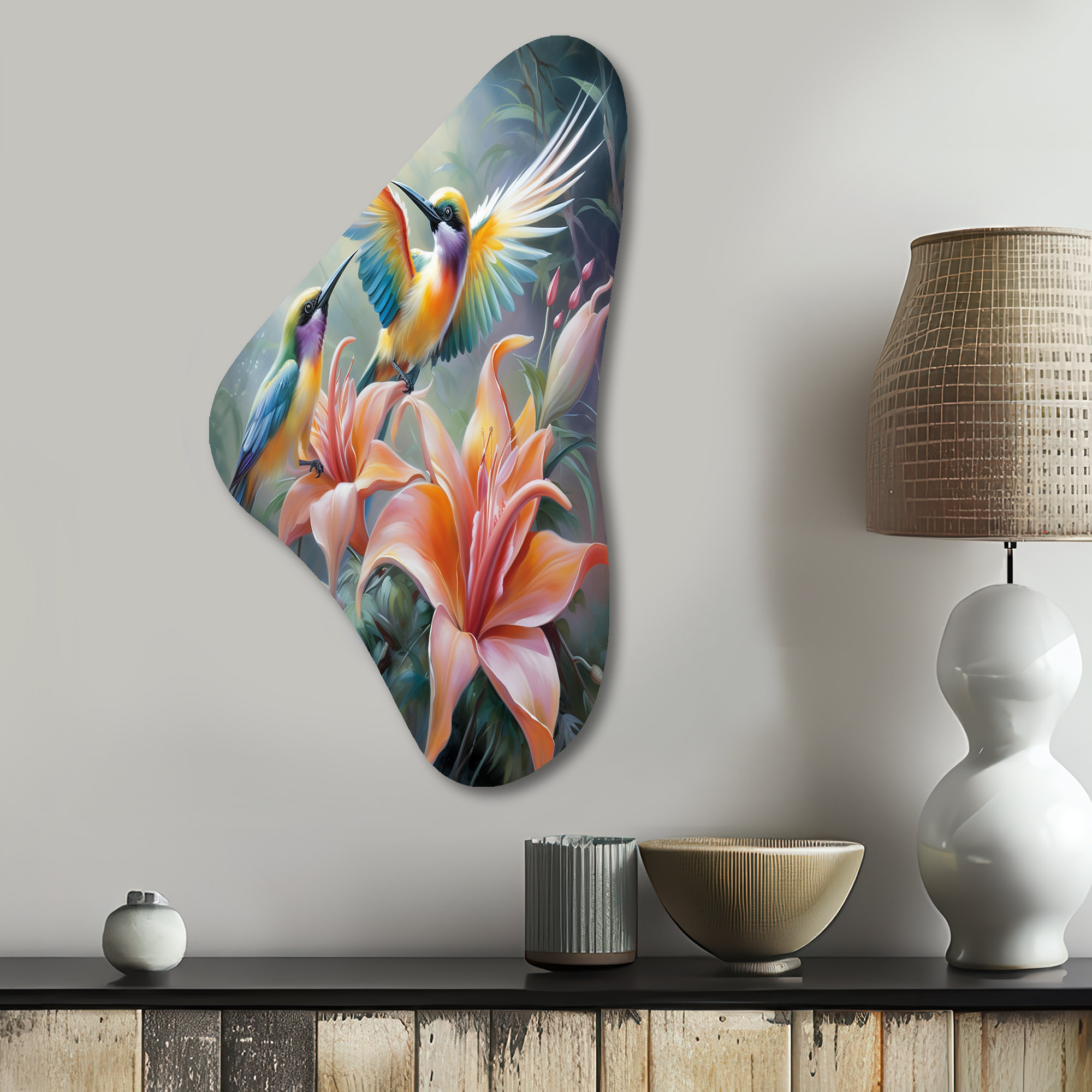 Design Art Tropical Flowers With Beautiful Bird - Birds Of Paradise ...