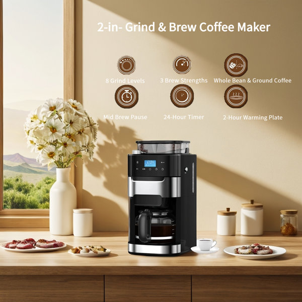 Cowsar 10-cup Drip Espresso Machine With Built-in Grinder, 24-hour ...