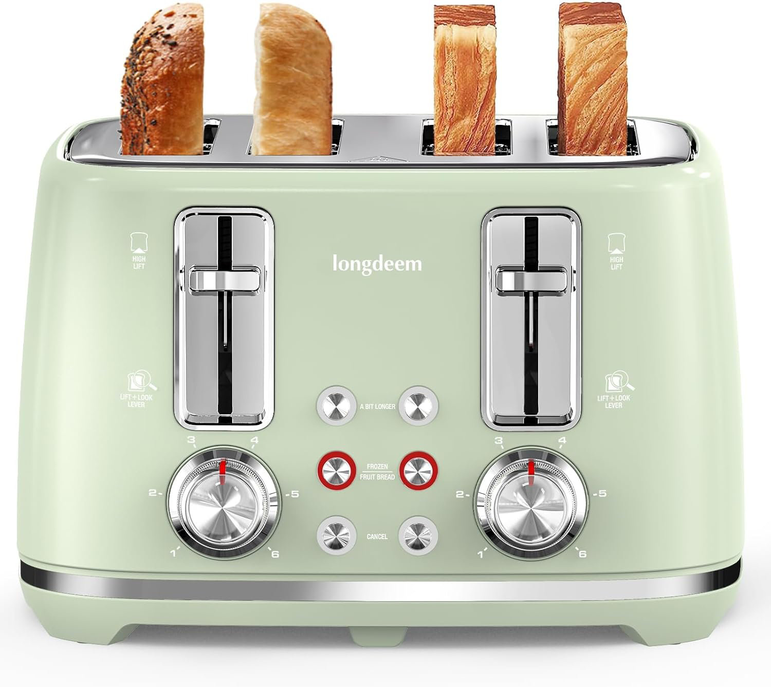 Longdeem 4-Slice Toaster, 1500W, Wide Slots, Stainless Steel, 6 ...