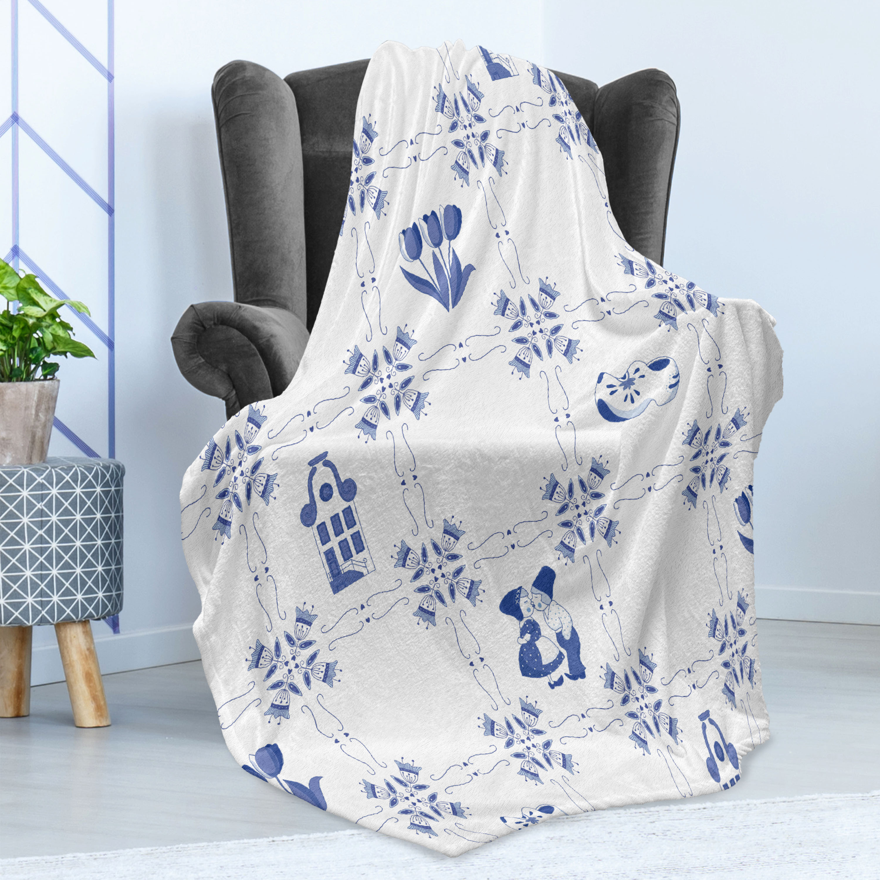 Ambesonne Vintage Blue Fleece Throw Blanket Dutch Culture Violet Blue ...